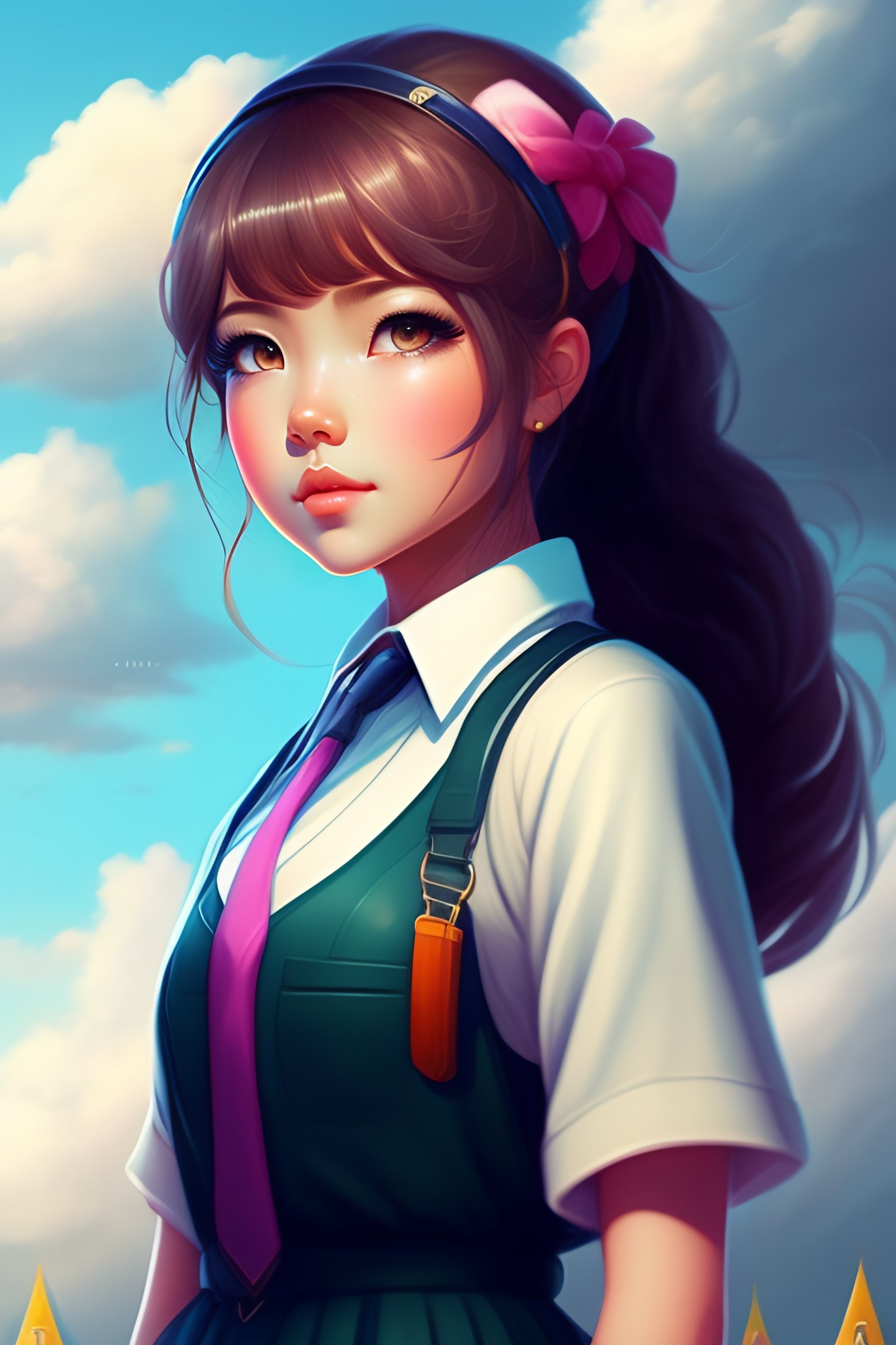 Lexica - Portrait of cute girl, cloudy sky background lush landscape ...