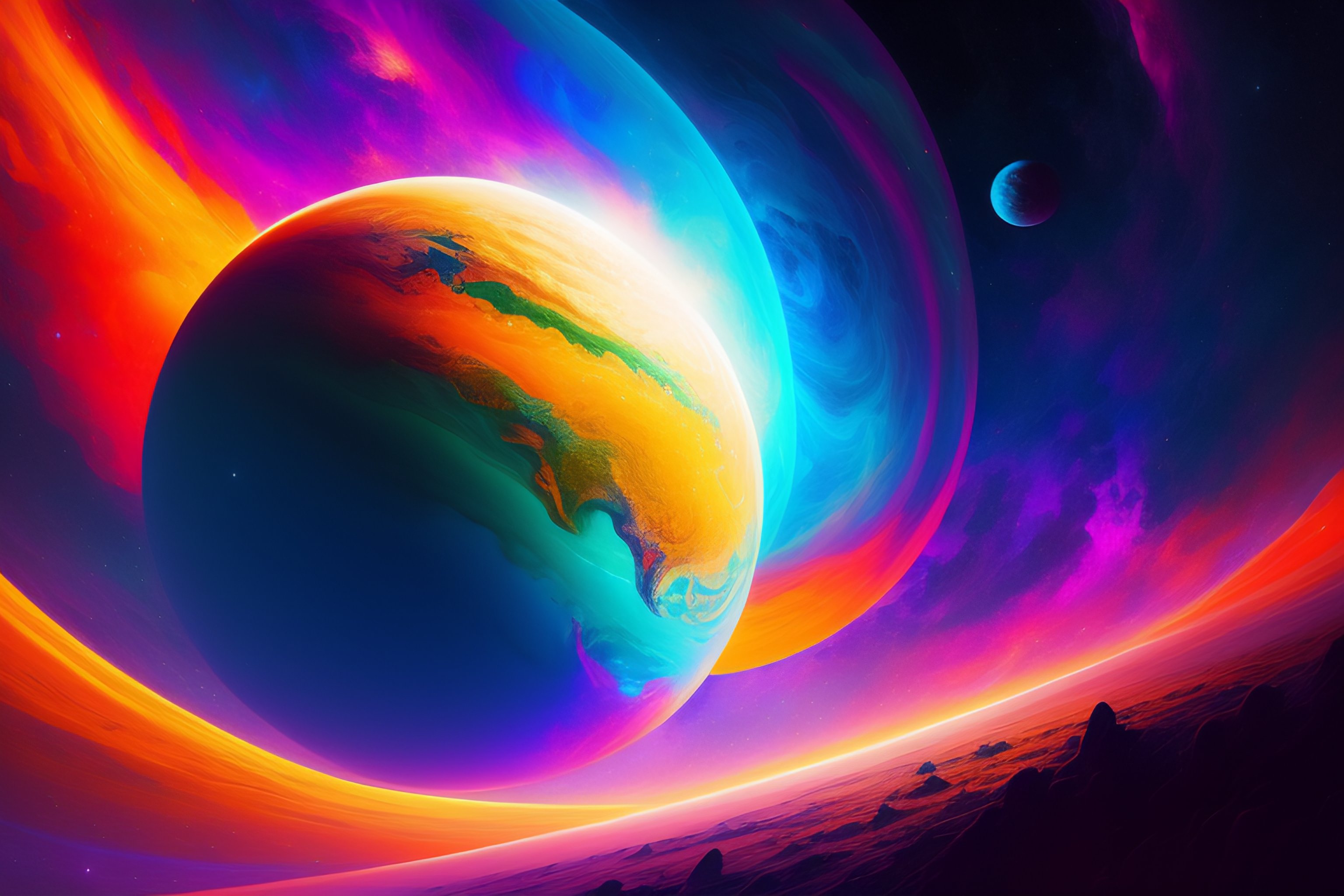 Lexica - Cosmos orbit world within a world, highly saturated colors ...