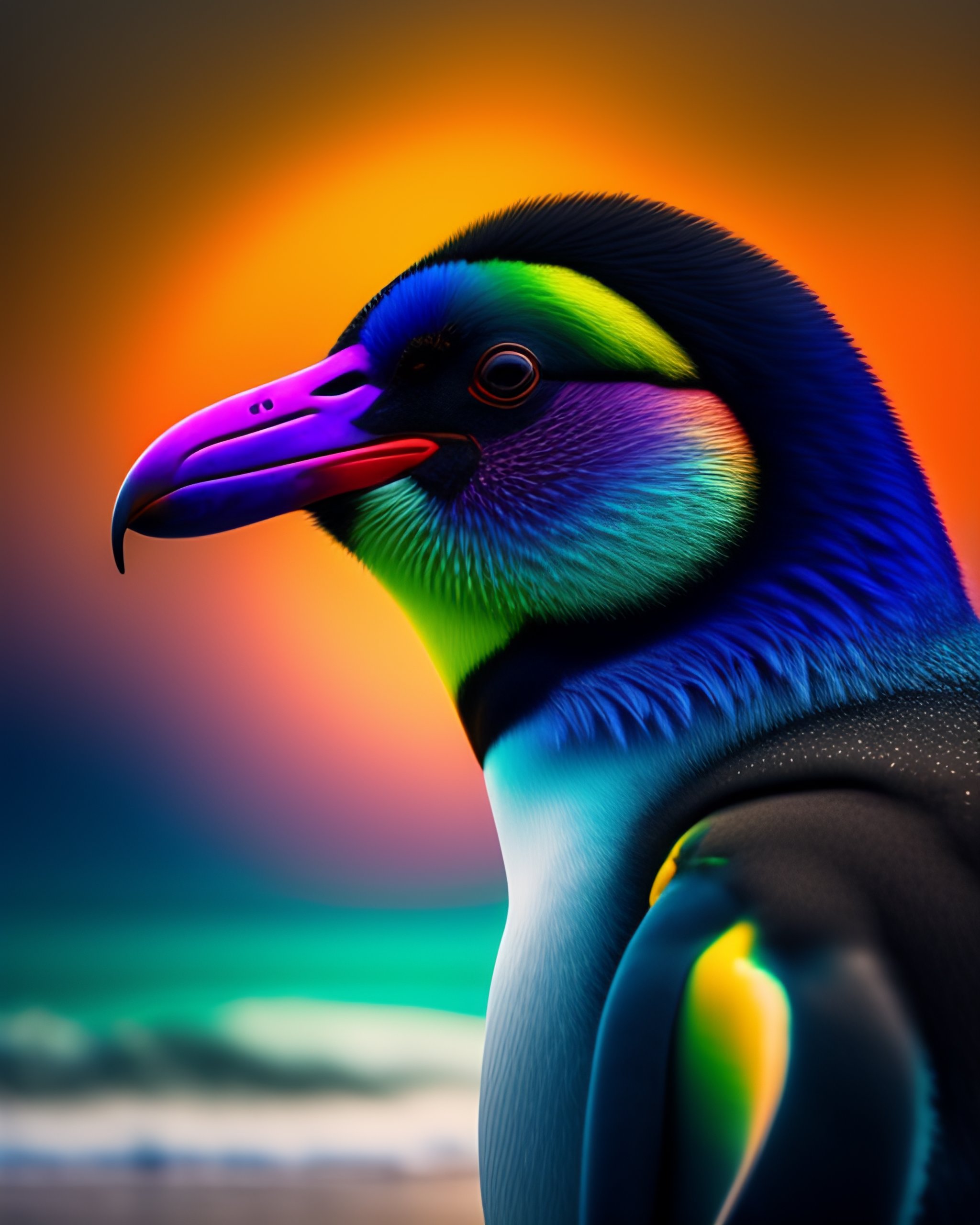 Lexica - A picture of a rainbow-coloured penguin