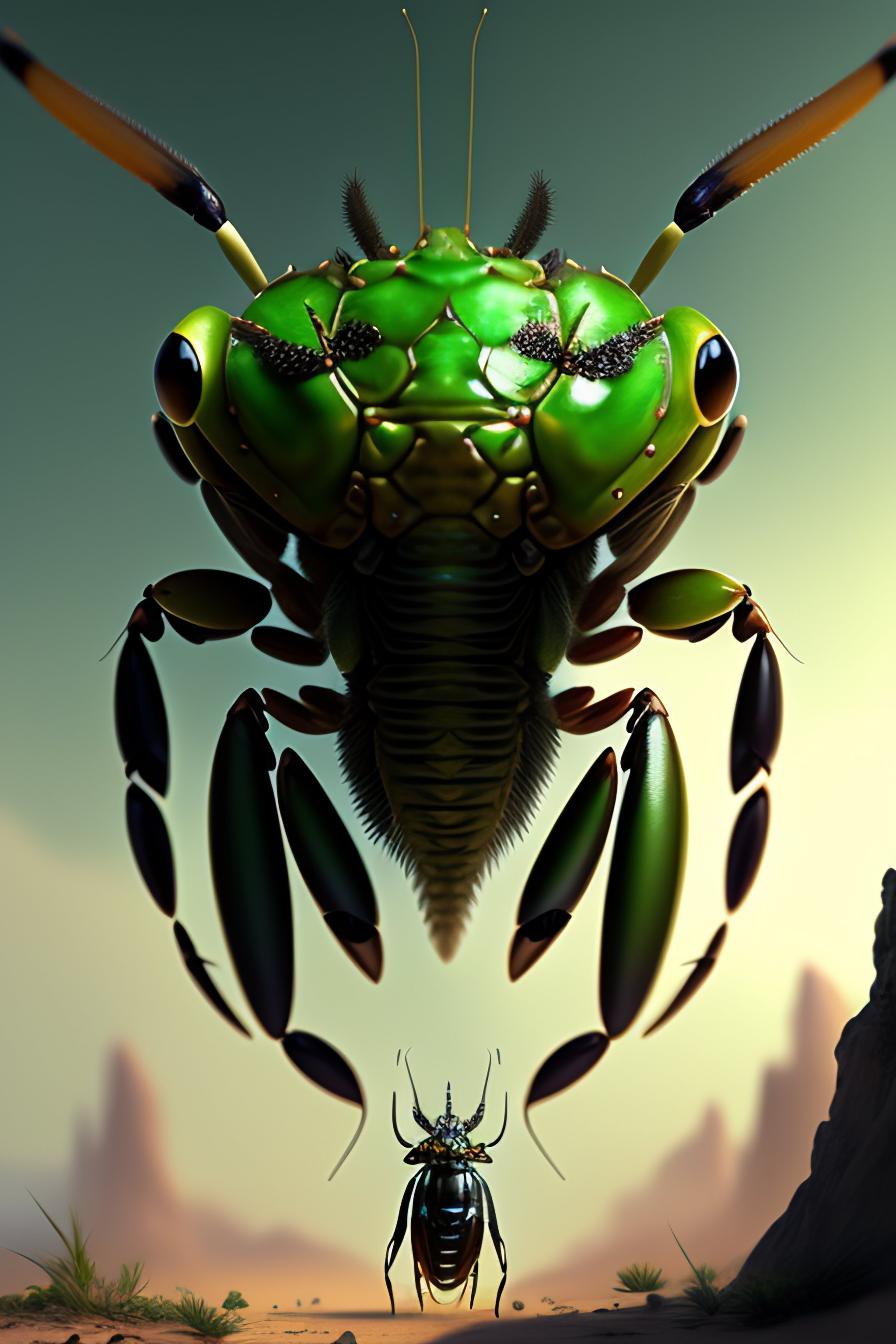 Lexica - Full body shot a of green human - mantis ; crab head with ...