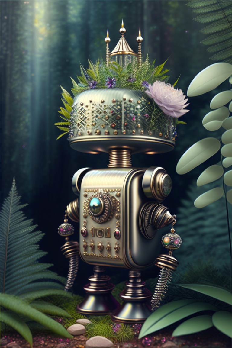 Lexica - Magic trippy silver 1950;s spiked robot with attitude, jewel ...