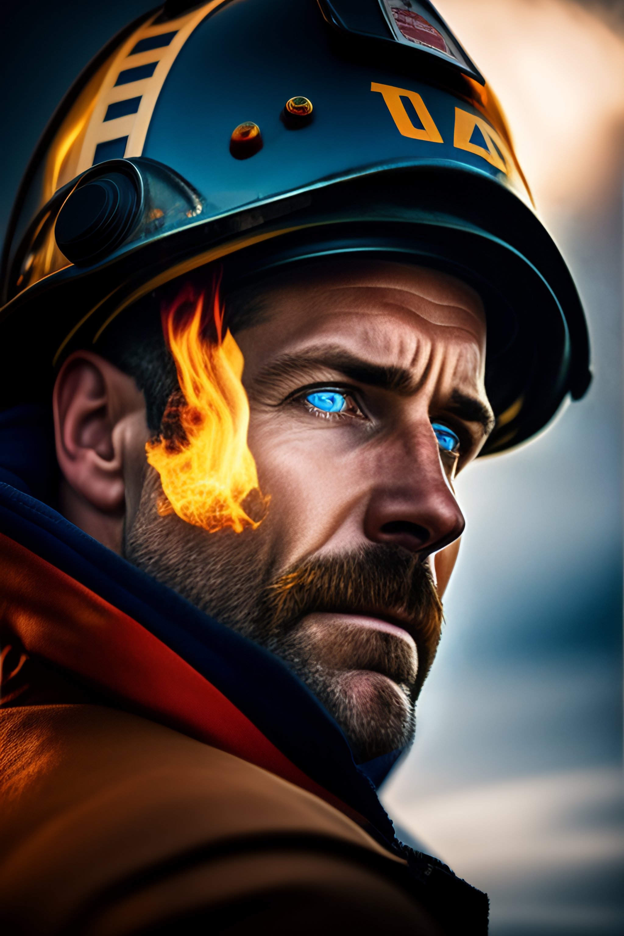 Lexica - Photograph of scared male firefighter, 40 years old, close up ...