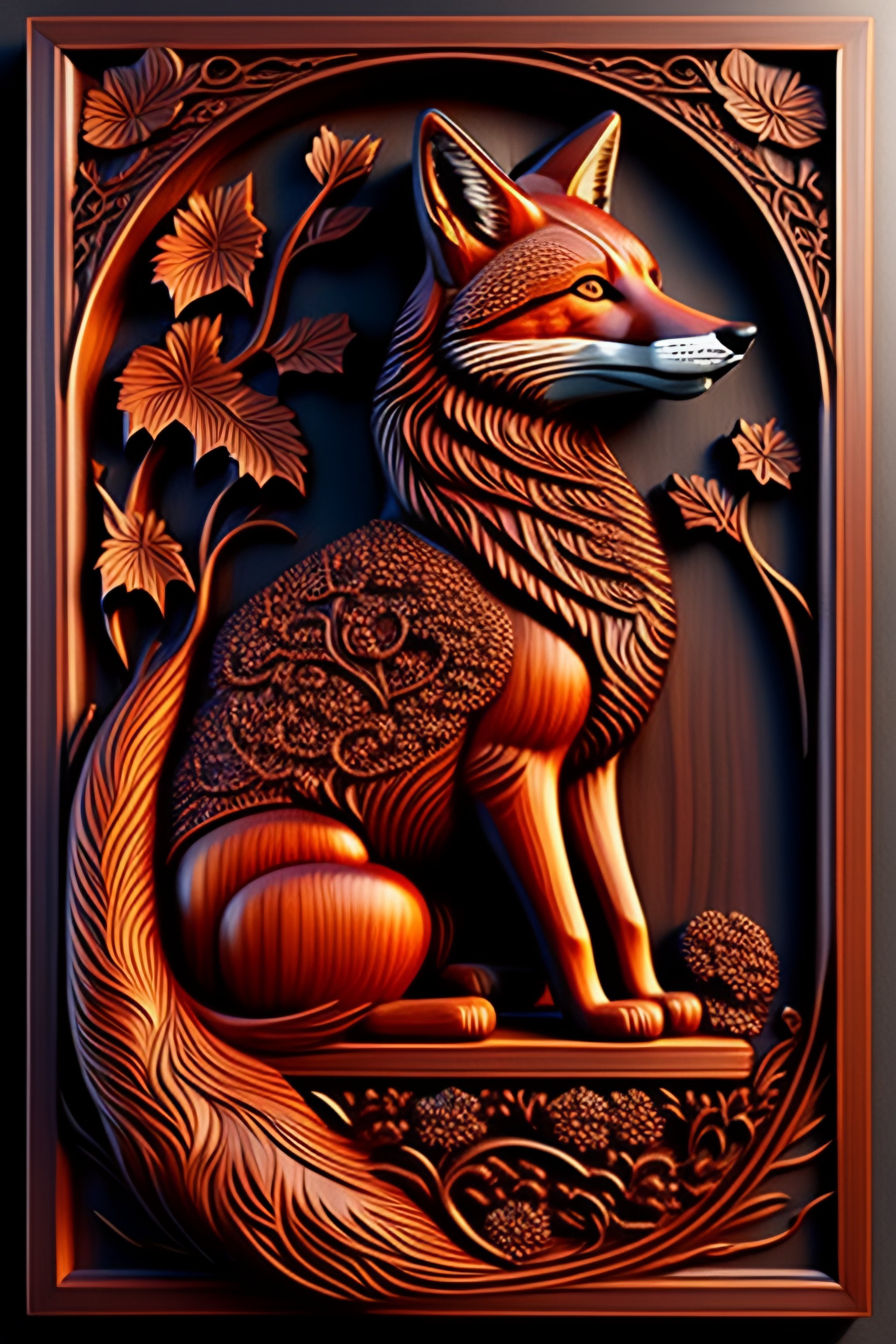 Lexica - Red brown fox, infinite detail, wood carving with intricate ...