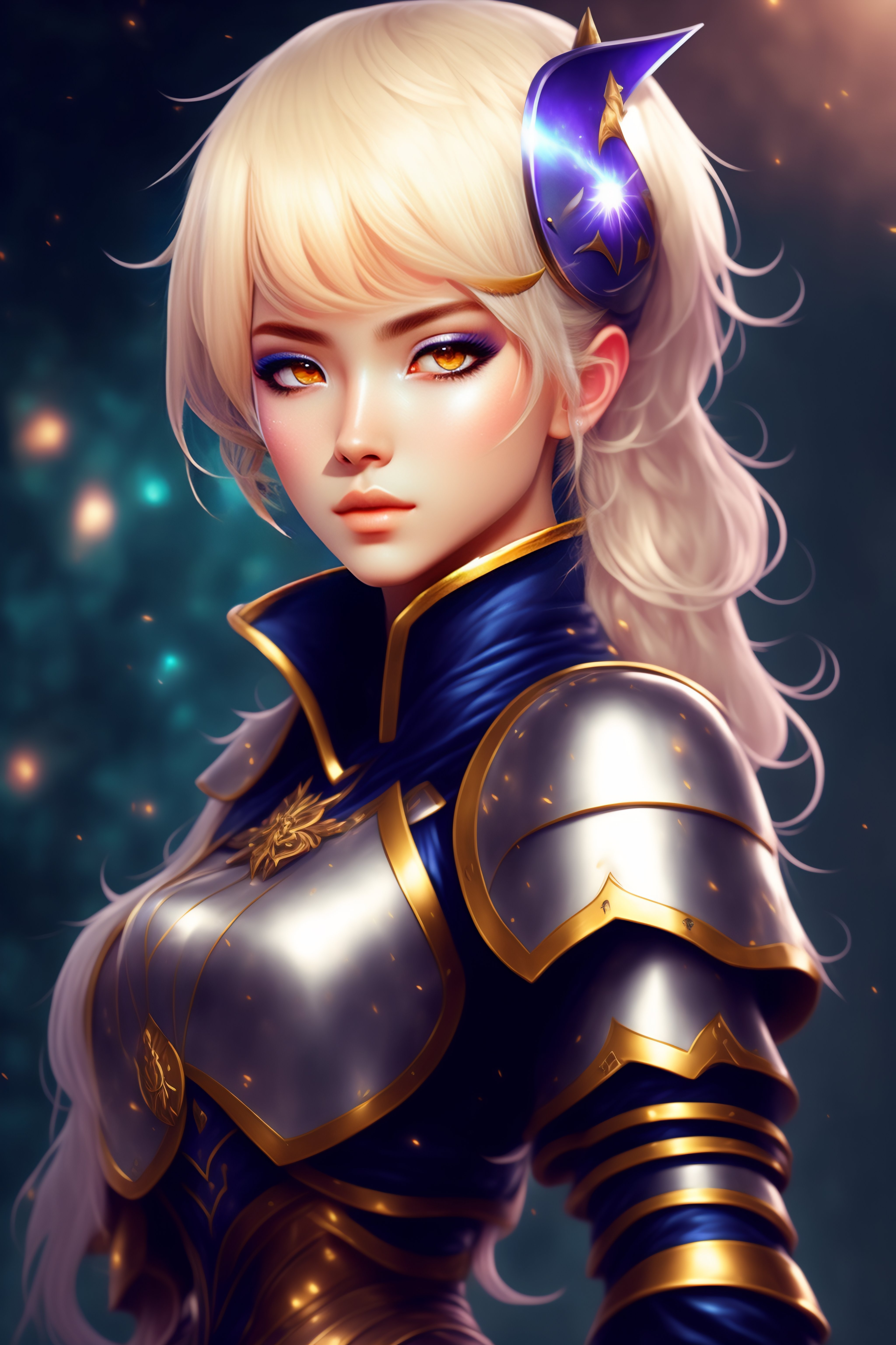 Lexica - Magical knight, anime girl, blonde short hair, scowl, solo