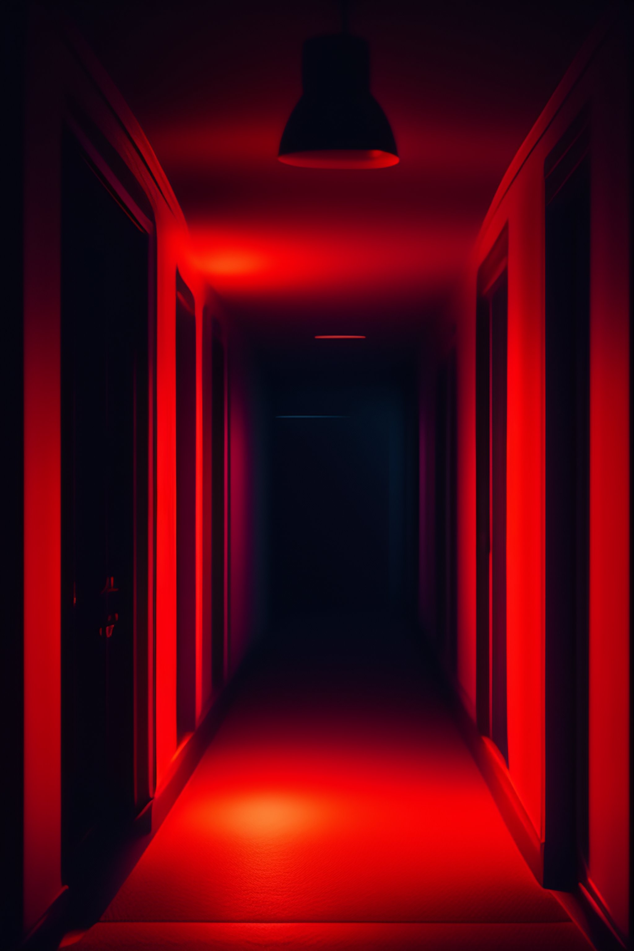 Lexica - Photograph of an extremely dark narrow hallway with glowing ...