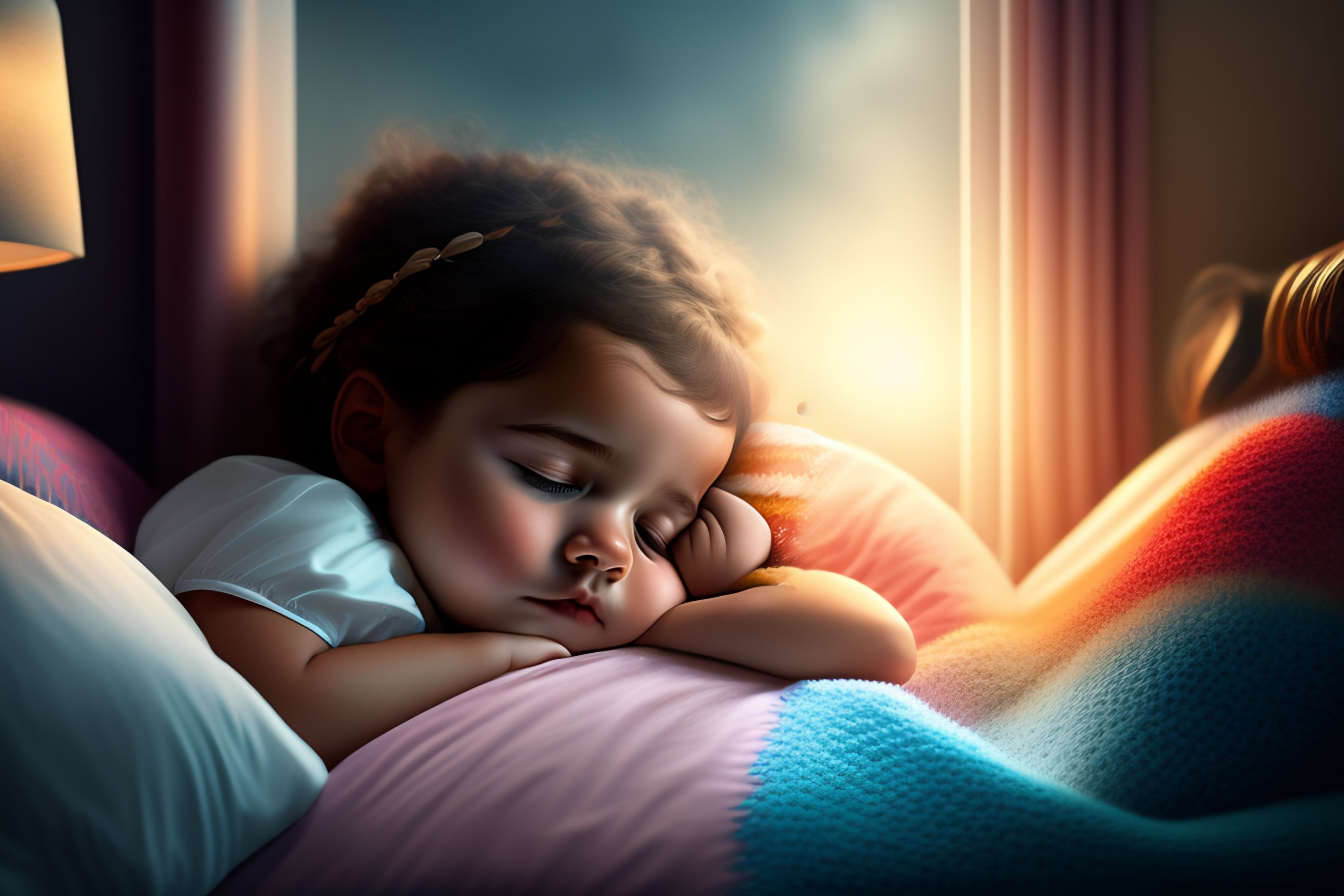 Lexica - A beautiful sweet girl sleeps on a bed in a cozy bedroom and ...