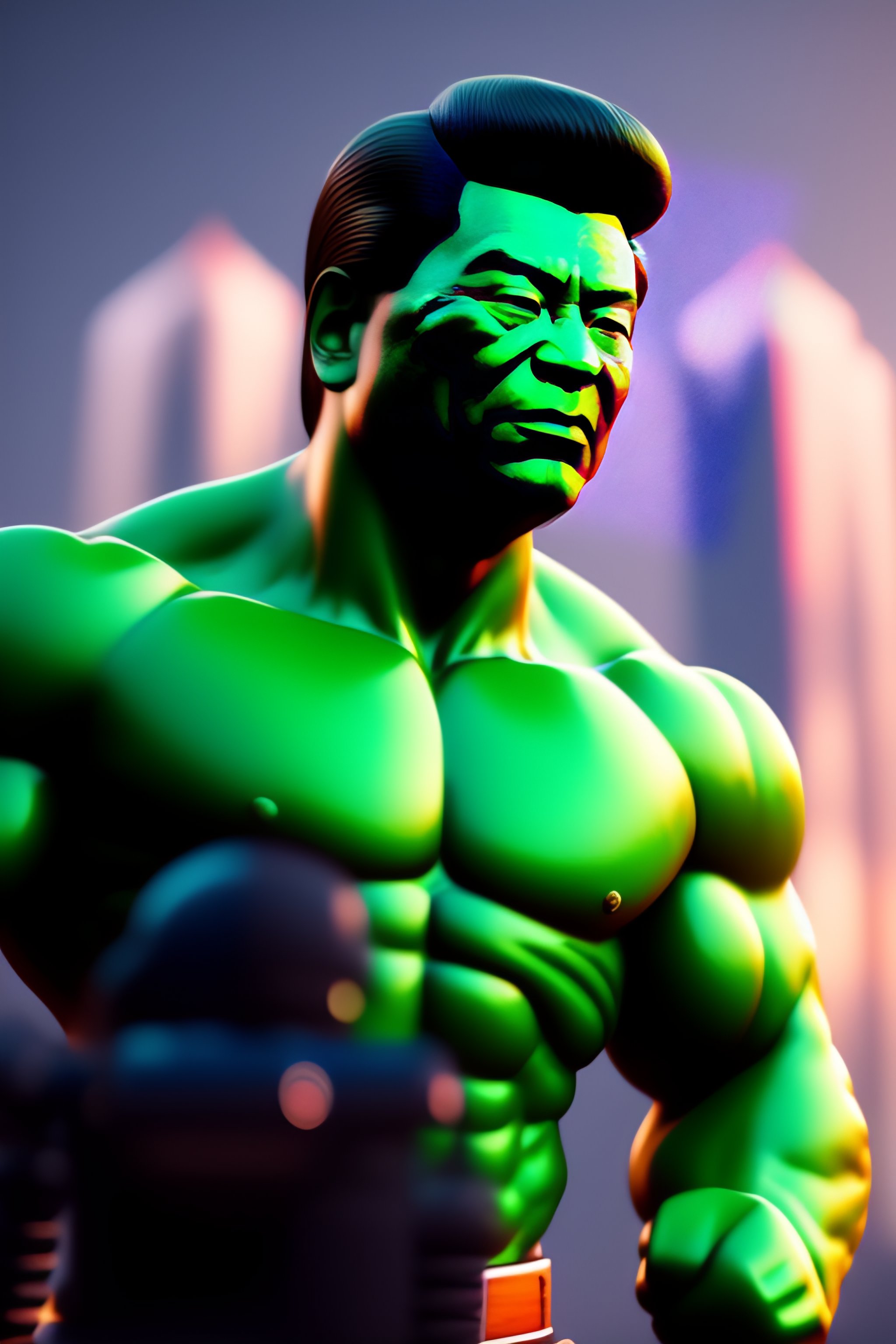 Lexica - Xi President in hulk with green skin is fighting in 3d render