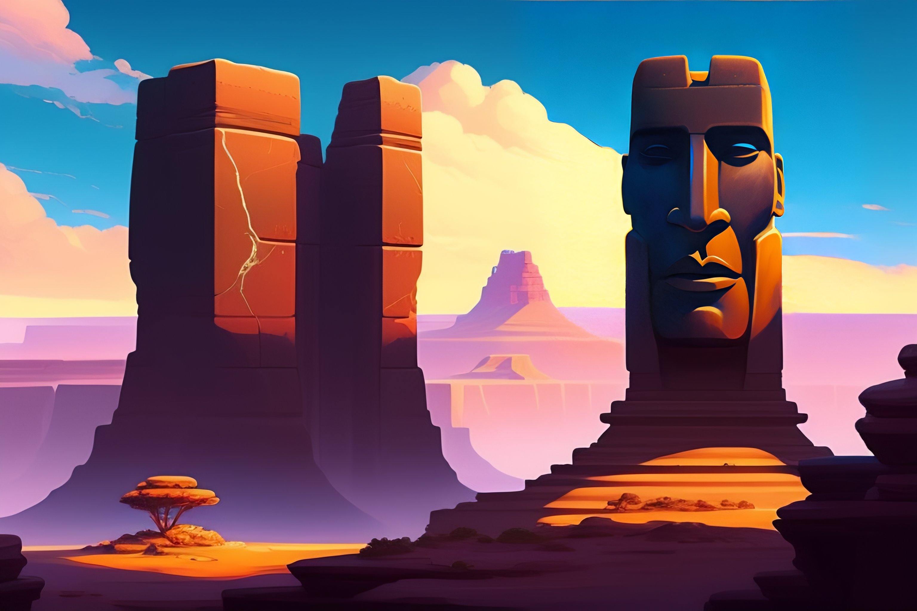 Lexica - Moai statue destination city in the depths of the grand canyon ...