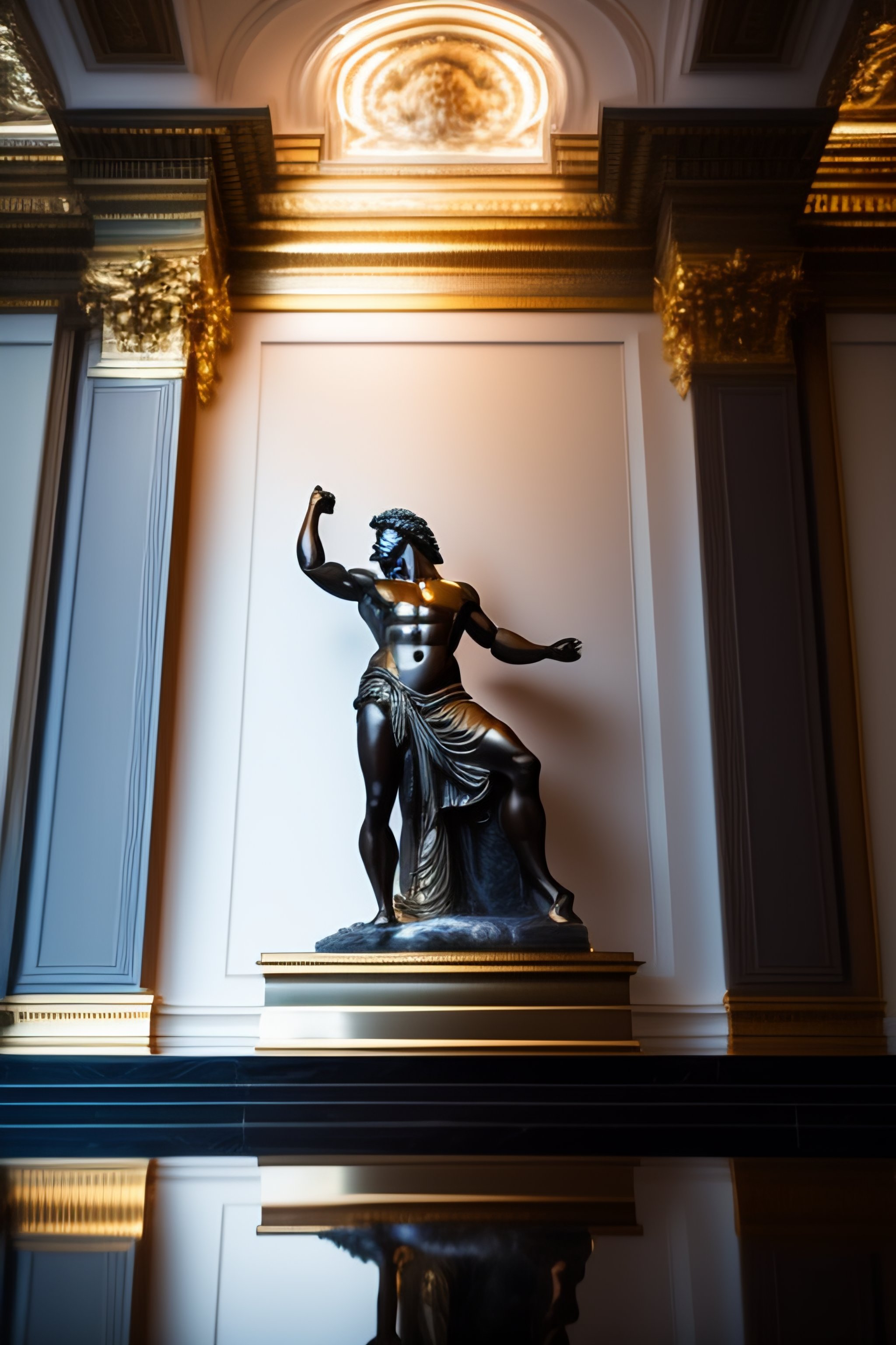 Lexica - Photo of a bronze statue of zeus, gleaming, reflections ...