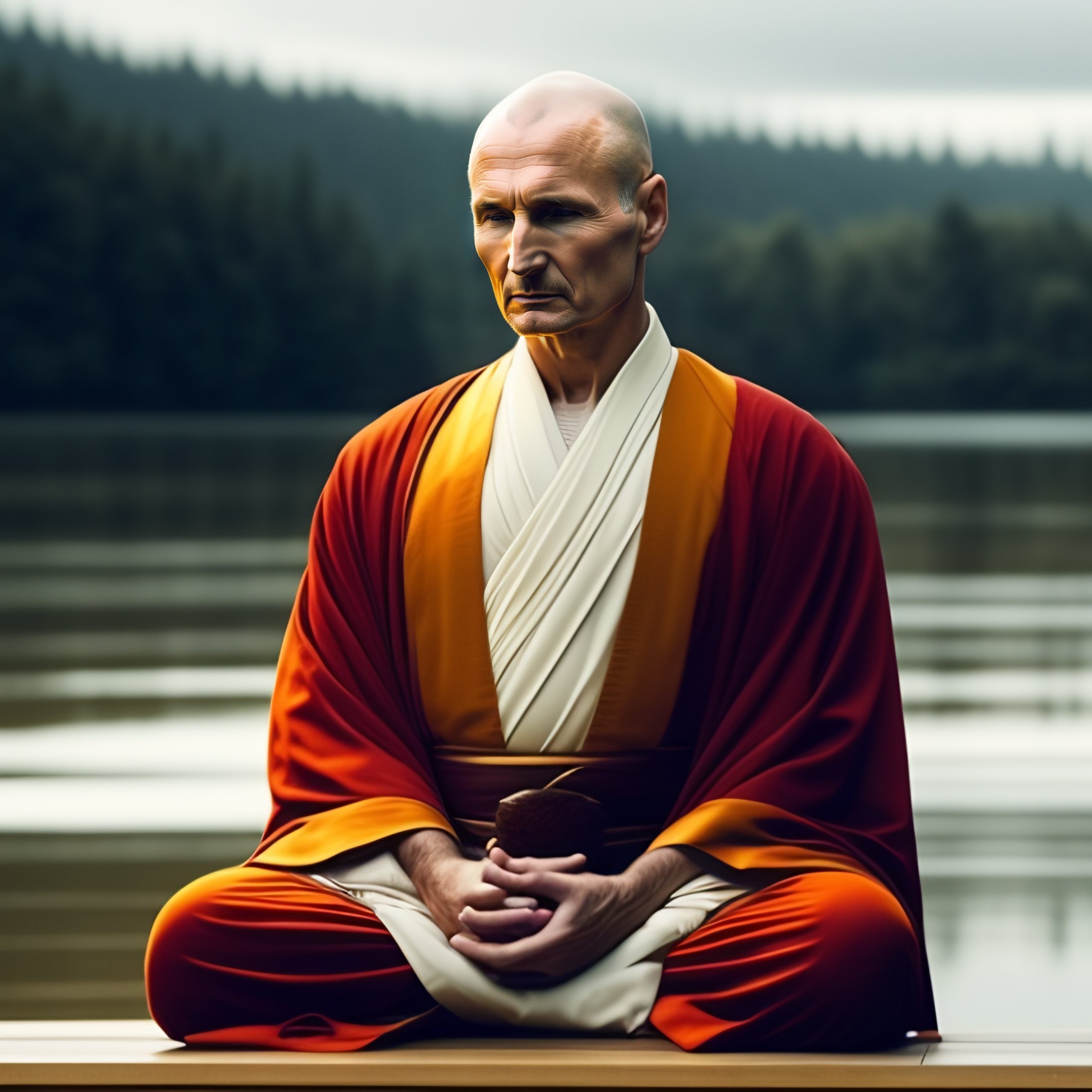 Lexica - Liam Neeson as a bald Buddhist priest practicing meditation ...