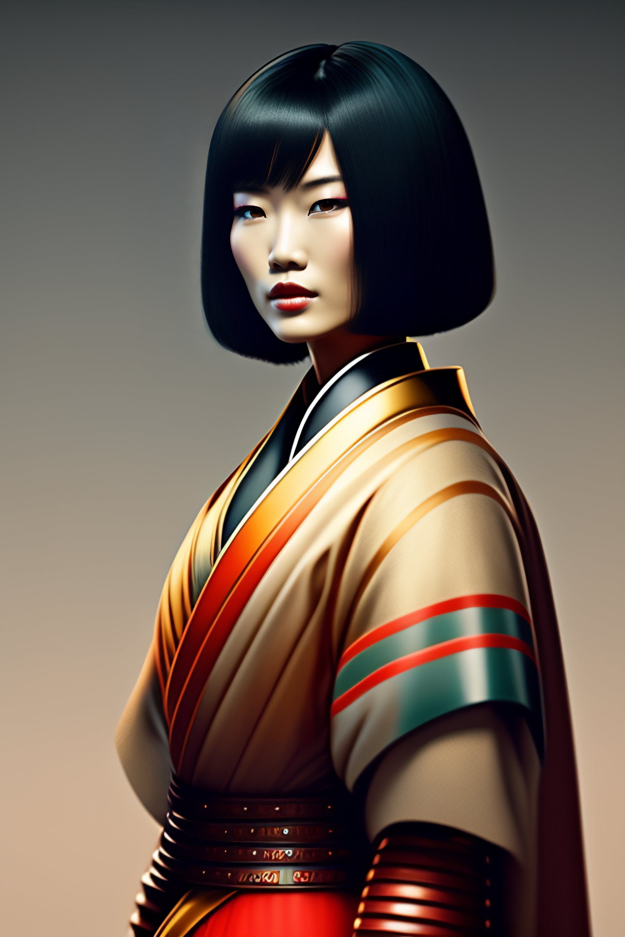 Lexica - Tall female samurai, bob haircut, anime