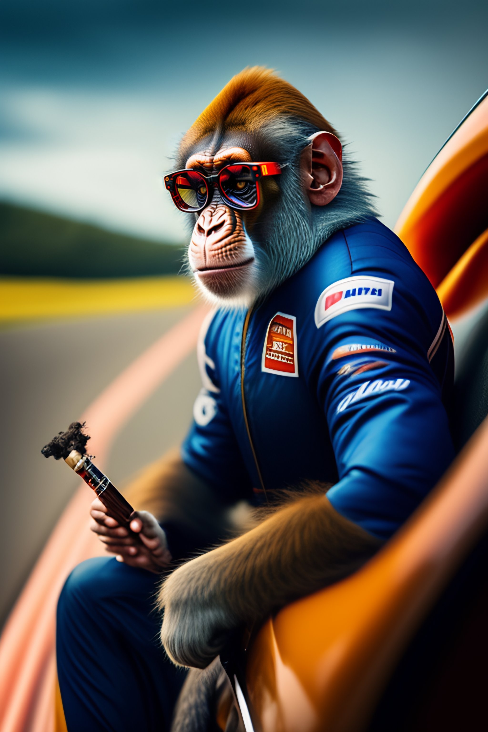 Lexica - Pictorial portrait monkey smoking a pipe with racing ...