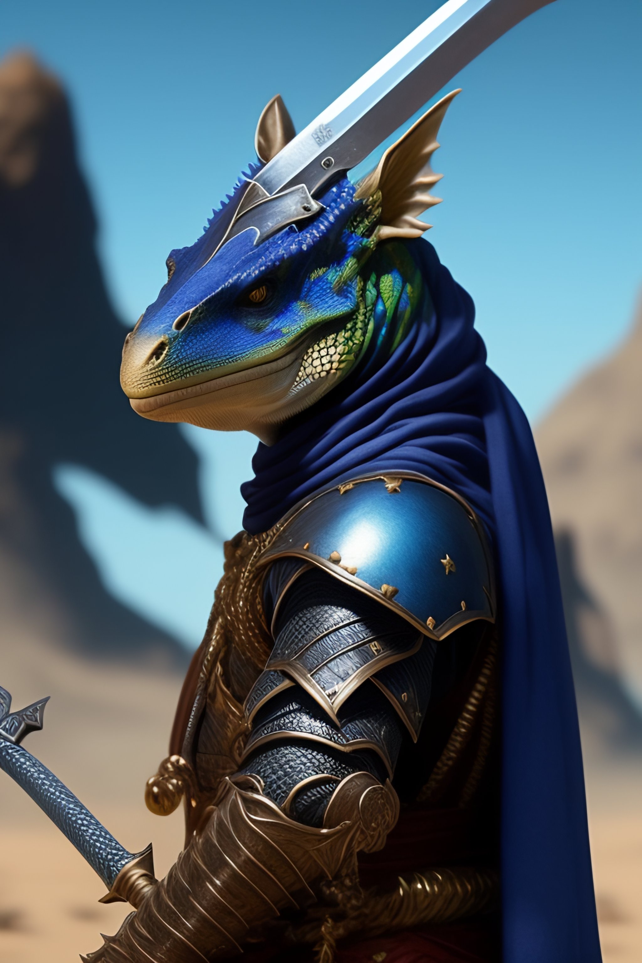 Lexica - Lizardfolk ranger, gray skin with blue undertone, with a sword ...