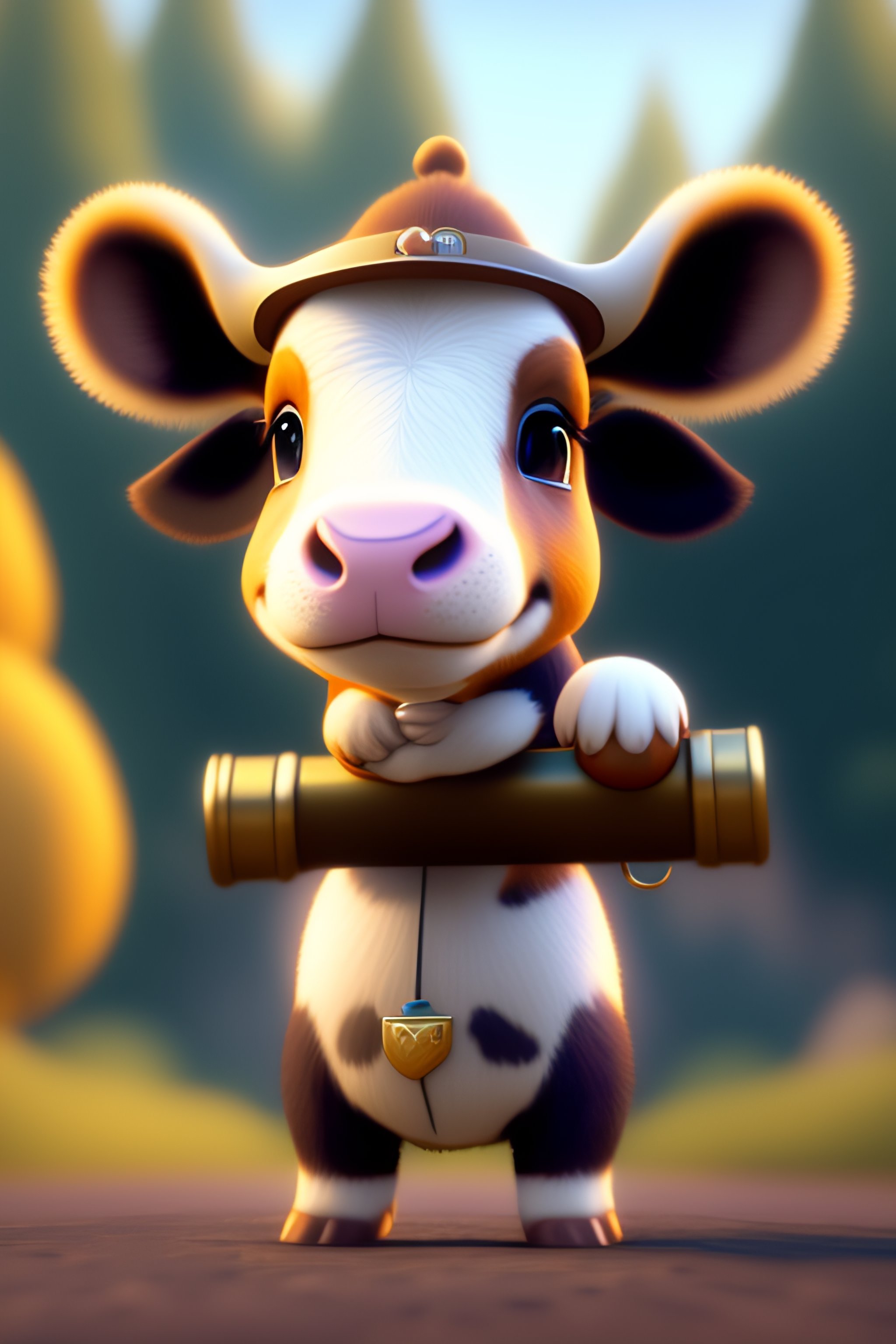 Lexica - Cute adorable little cow smiling, wielding a rocket-launcher ...