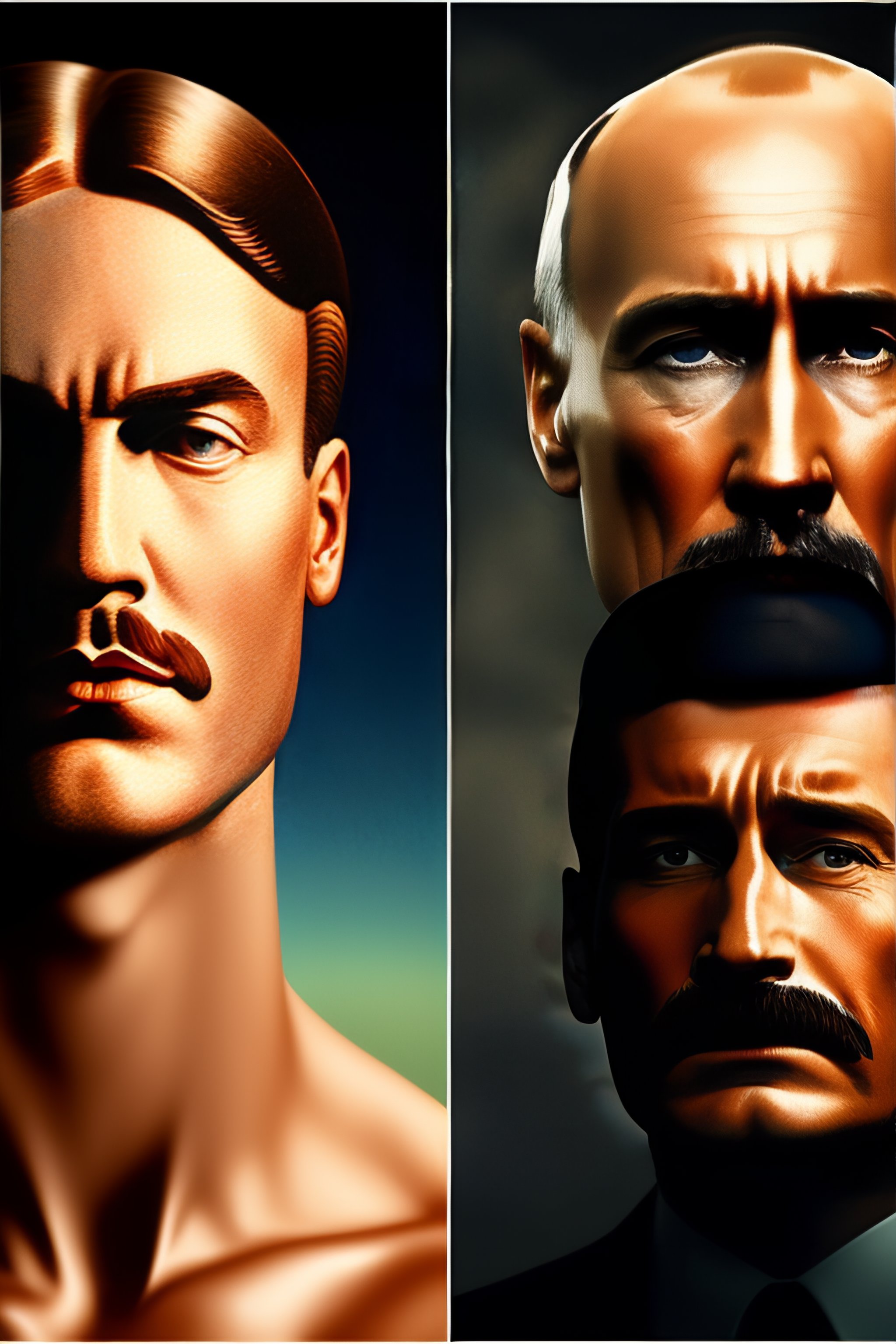 Lexica - Close up of two faced man one face is hitler the other is ...