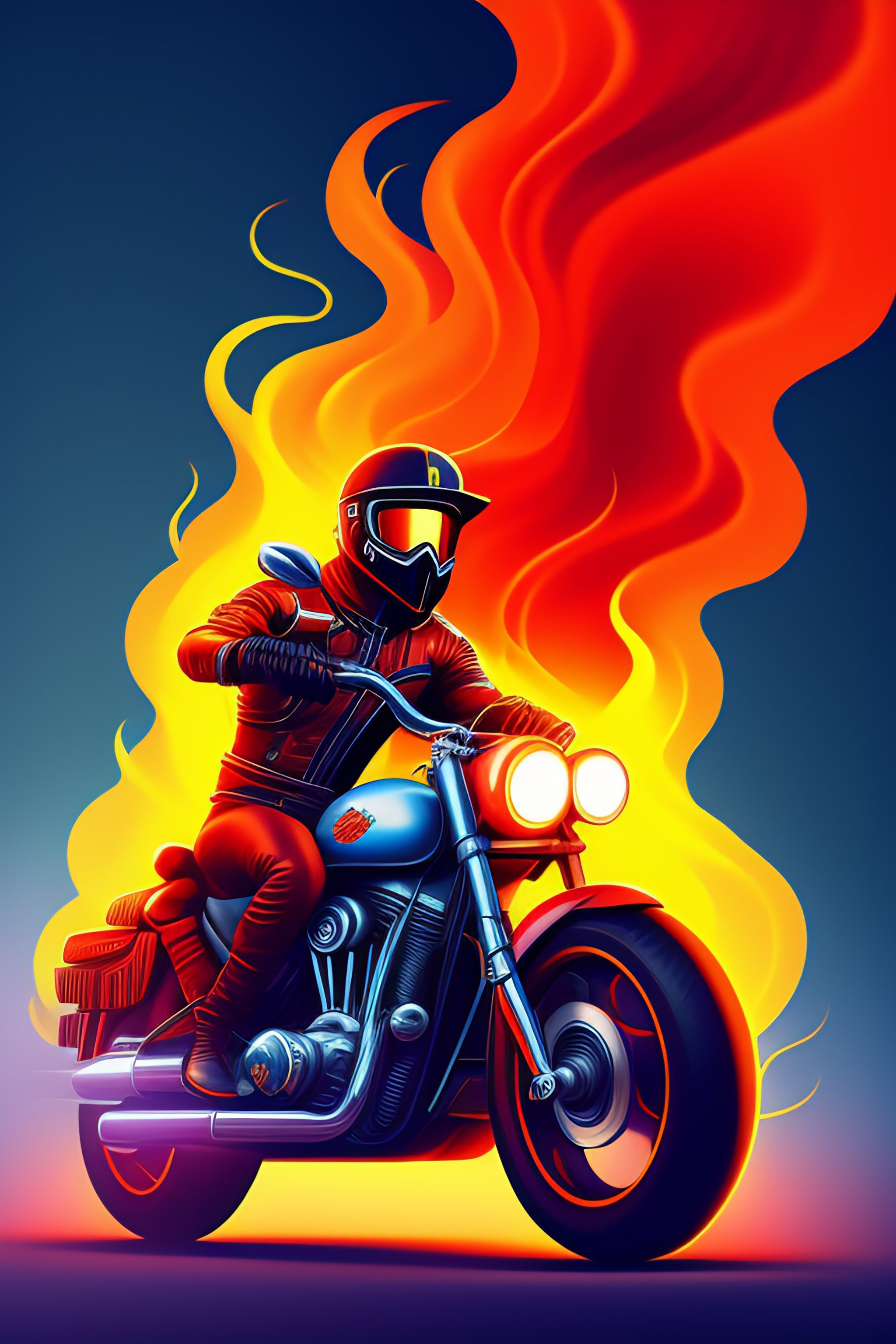 Lexica - Scarcrow fire man, riding a motorcycle, cartoon style, cell ...