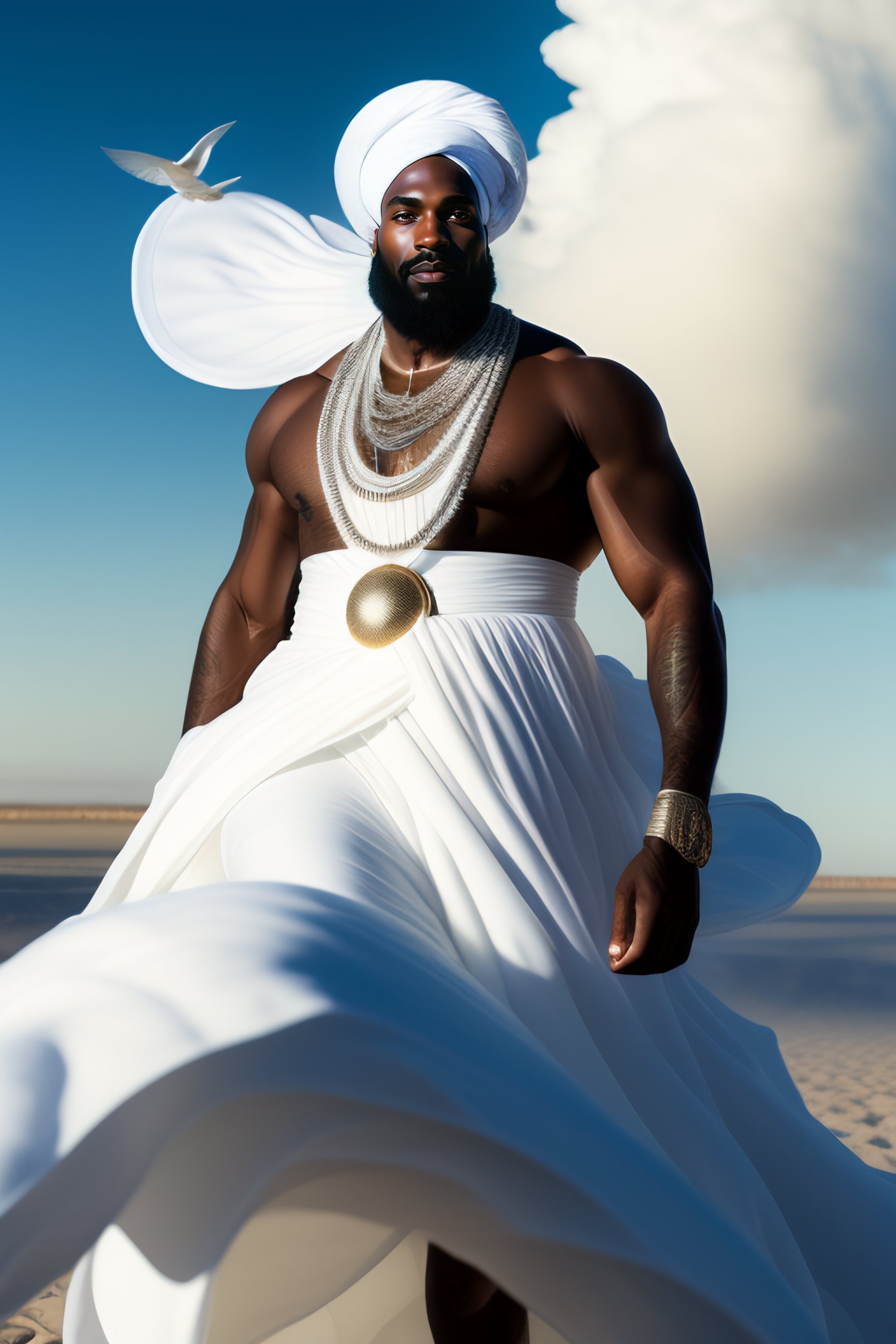 Lexica - Beautiful black man with white beard wearing white turban on ...