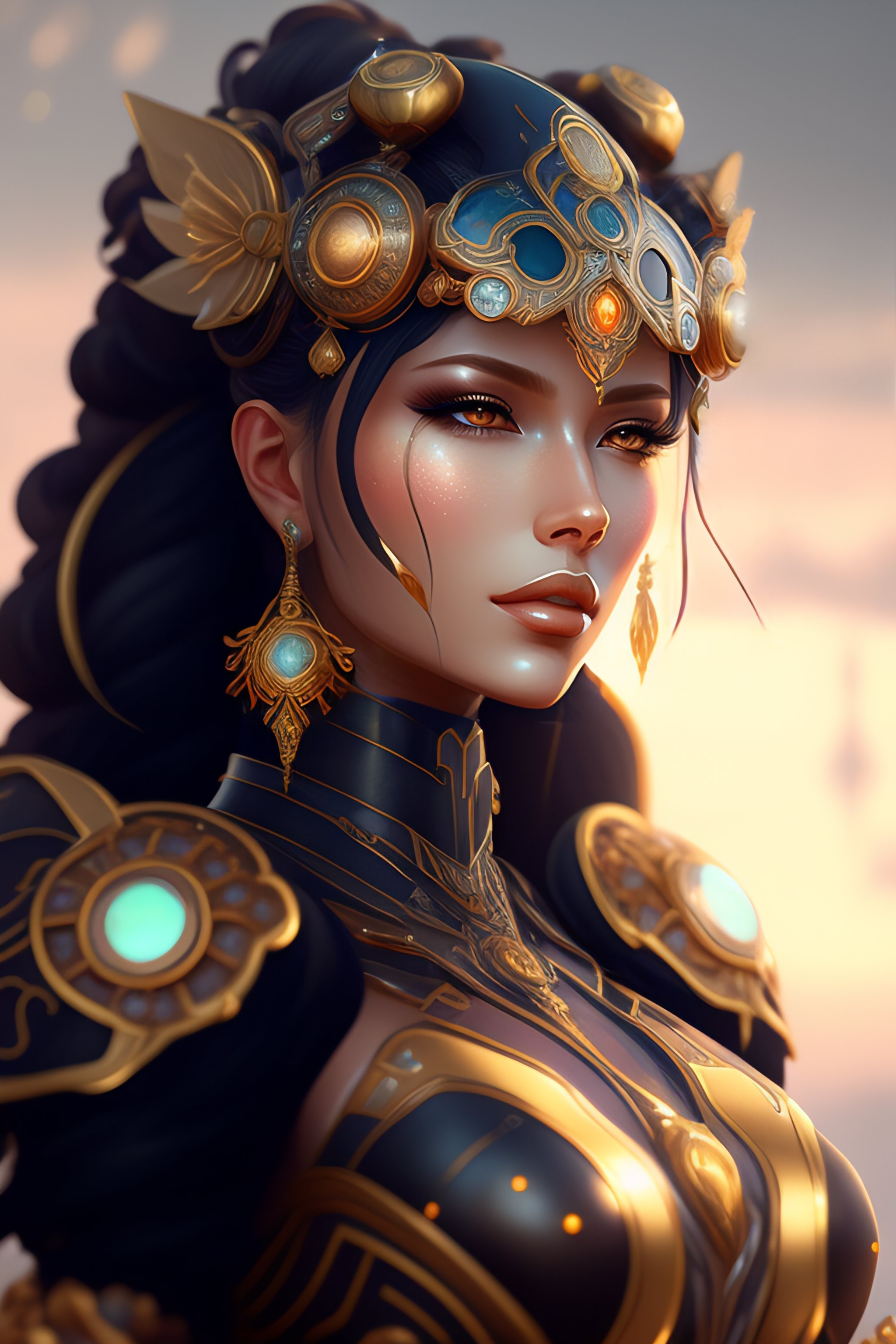 Lexica - Symmetry!! portrait of steampunk goddess mecha in the style of ...
