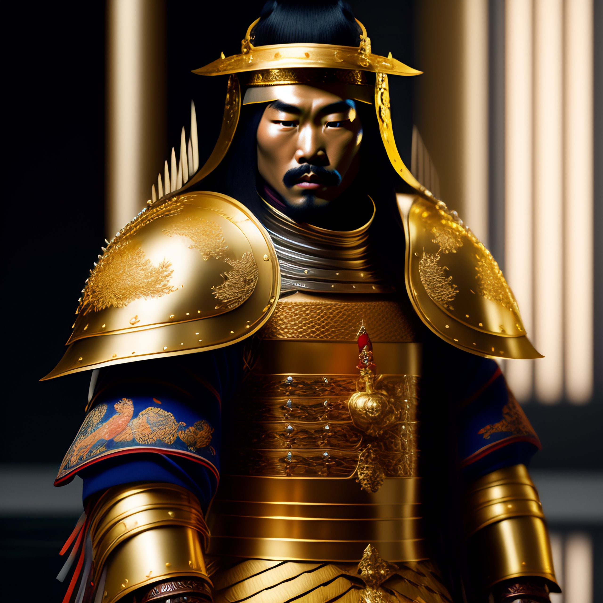 Lexica - Intricately detailed Samurai warrior, encased in gold armor ...