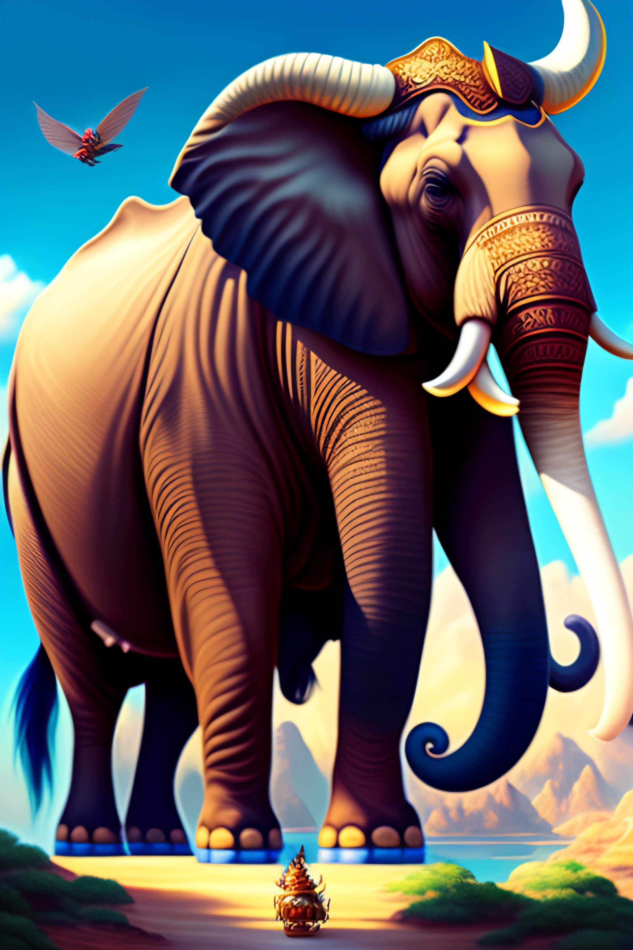 Lexica - Baby cat looking confused riding on an elephant the flying ...