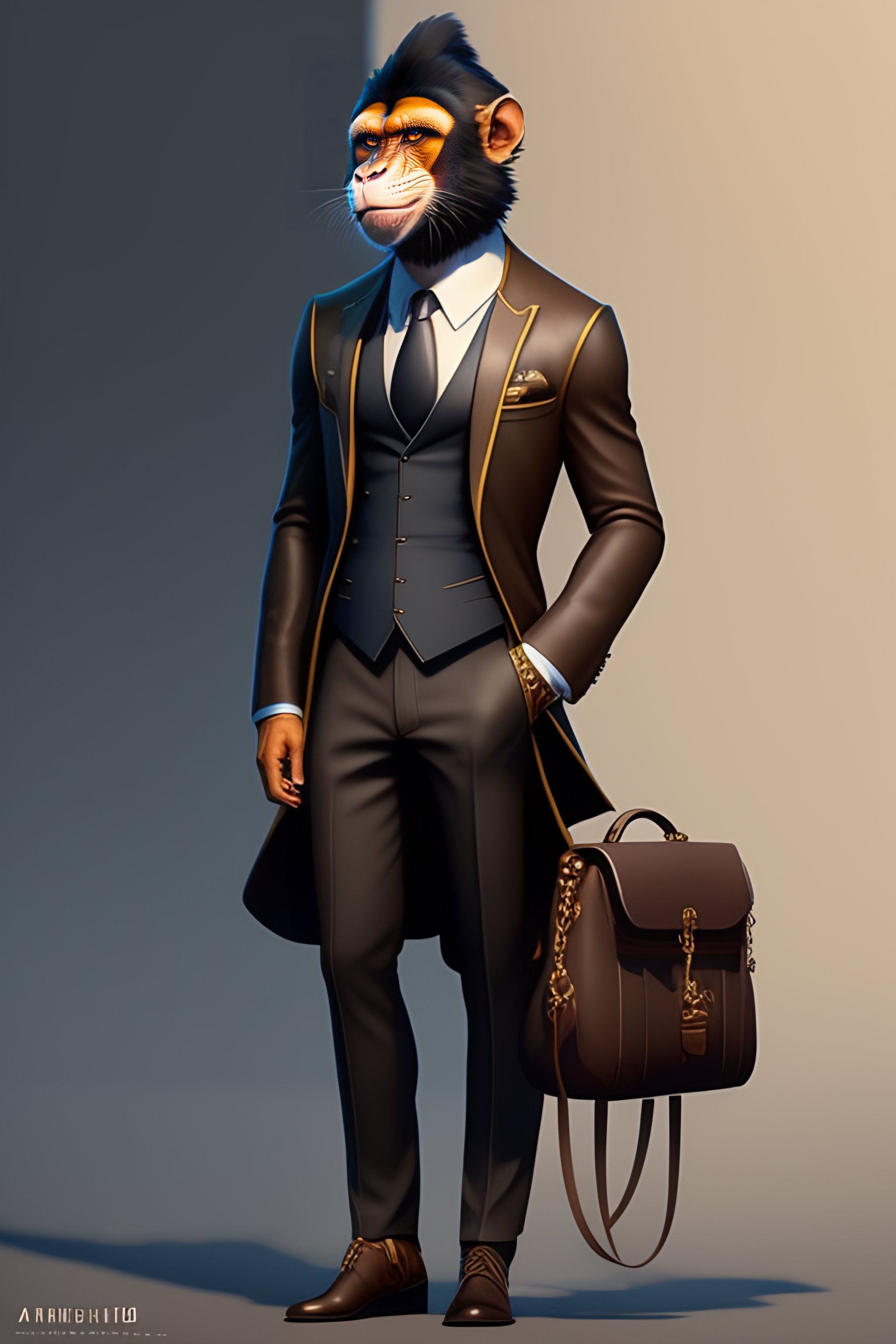 Lexica - Anthro furry humanoid monkey, three piece suit, checking watch ...