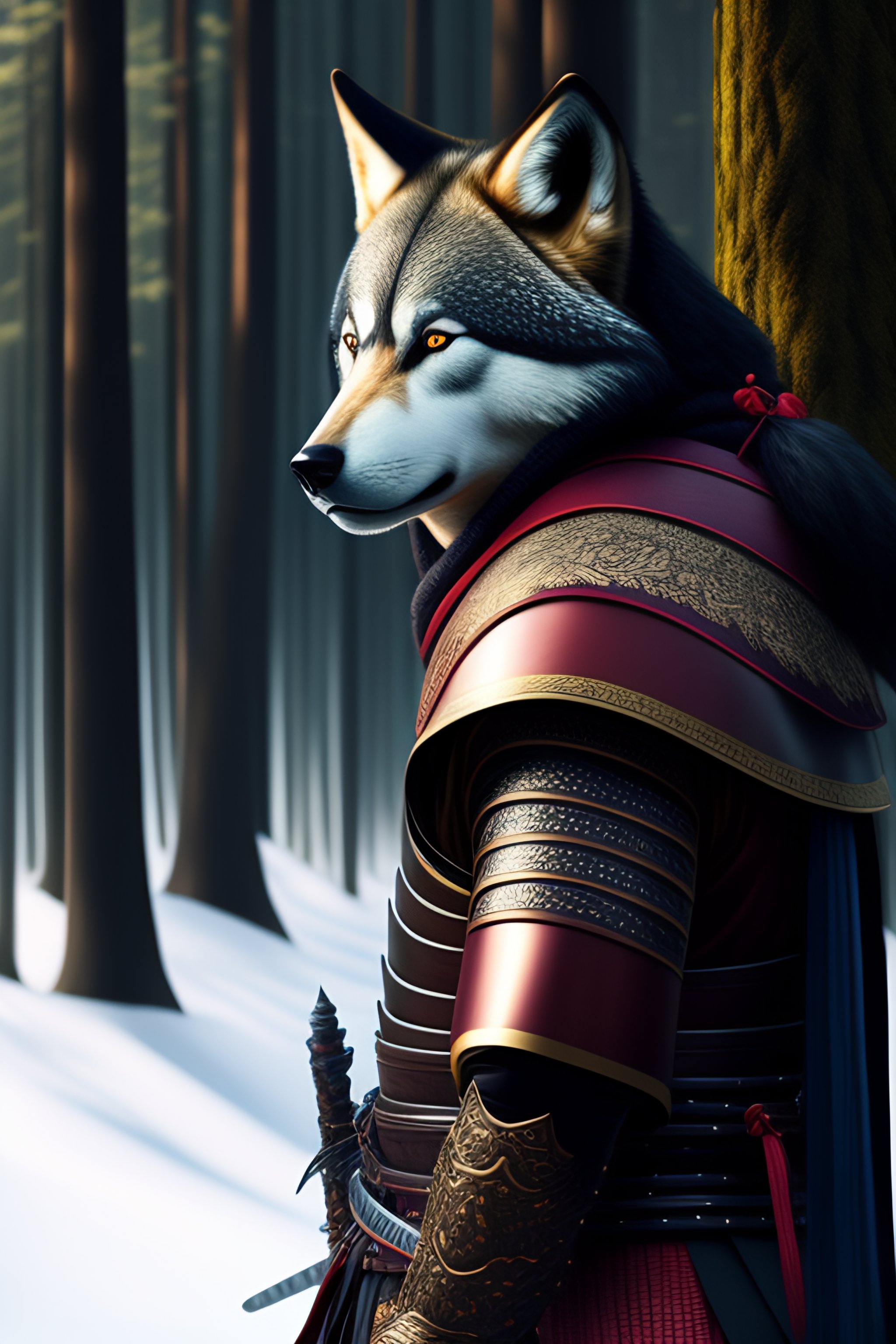 Lexica - Photorealistic Japanese samurai with wolf head holding a sword ...