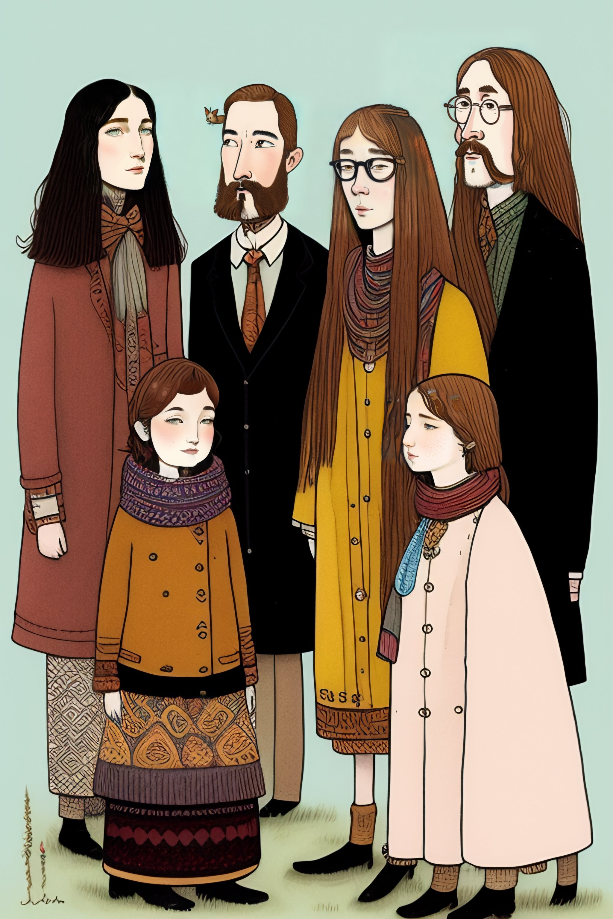 Lexica - An illustration by Mattias Adolfsson of 6 people, 3 man and 3 ...