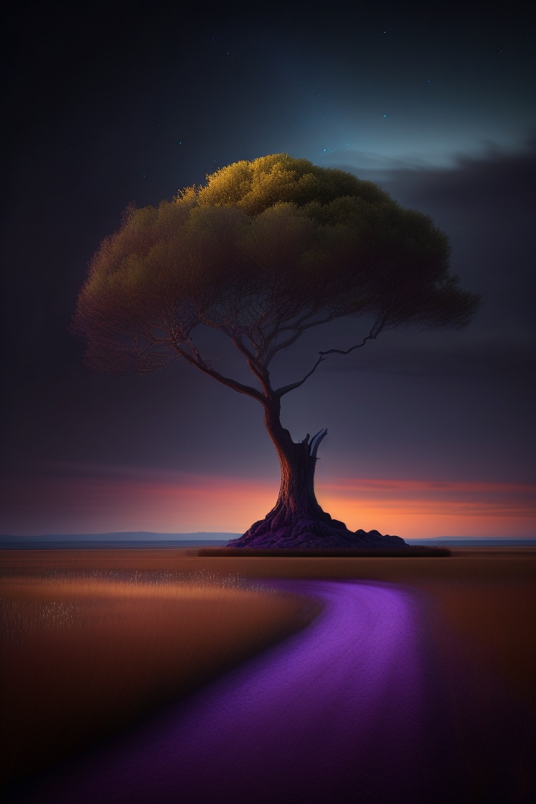 Lexica - A small lone dead tree in a dark desolate field, twilight ...