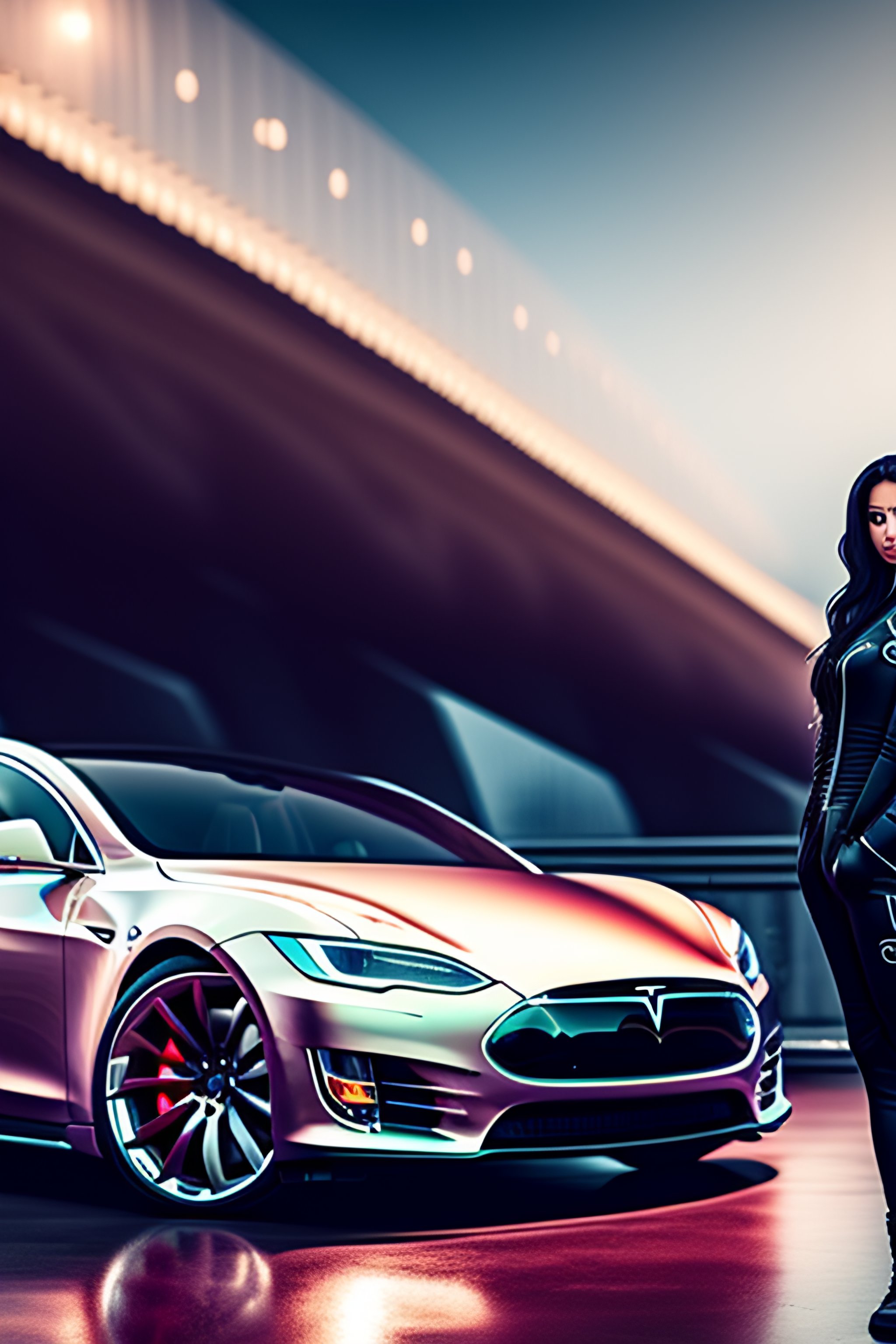 Lexica - Midjourney style, beautiful girl poses with his tesla ...