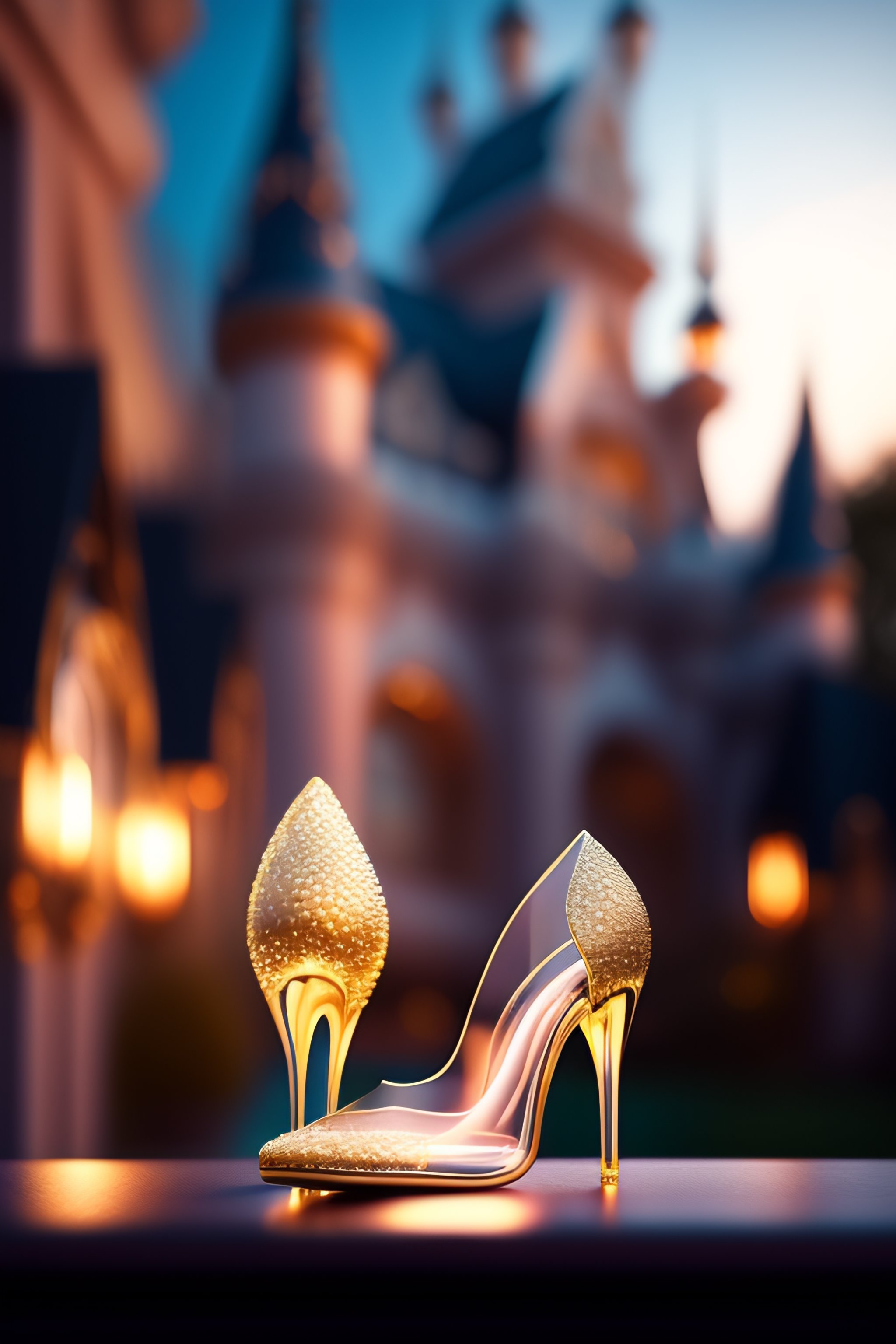 Lexica - Shiny clear entricate high heel shoe in front of a castle, 8k ...