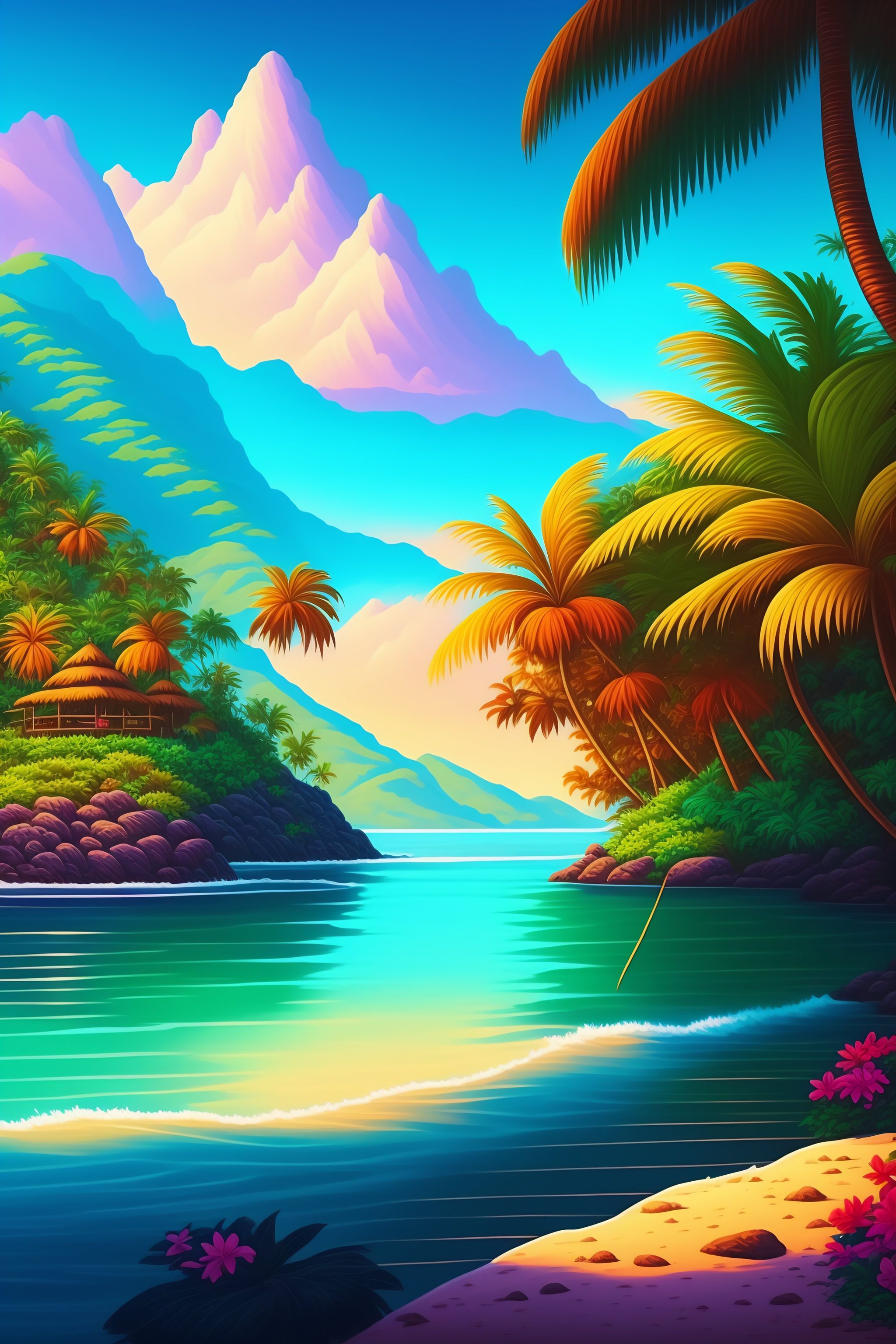 Lexica - Tropical island paradise landscape from the water seeing the ...