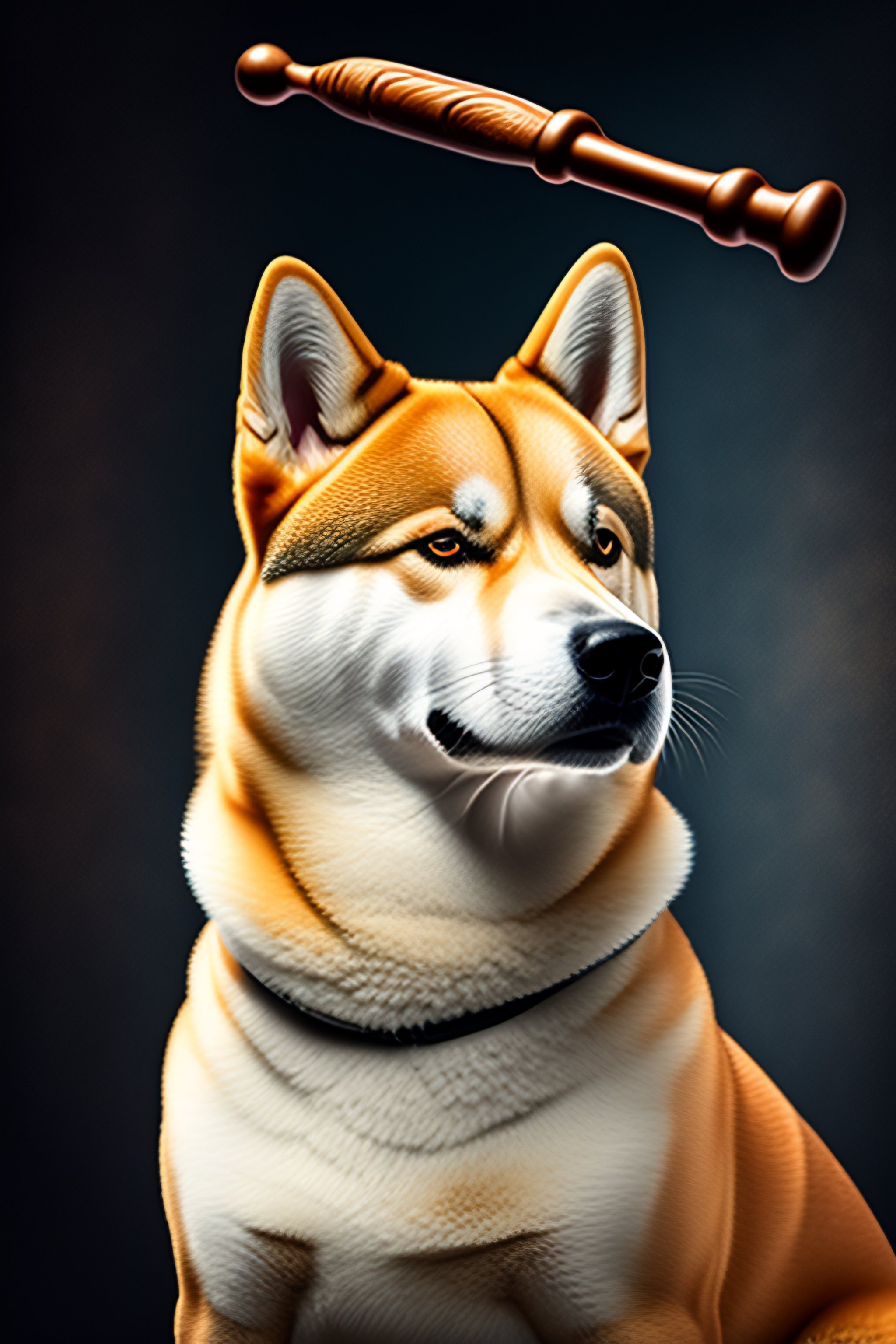 Lexica - Portrait of shiba inu with hammer hitting SBF in head