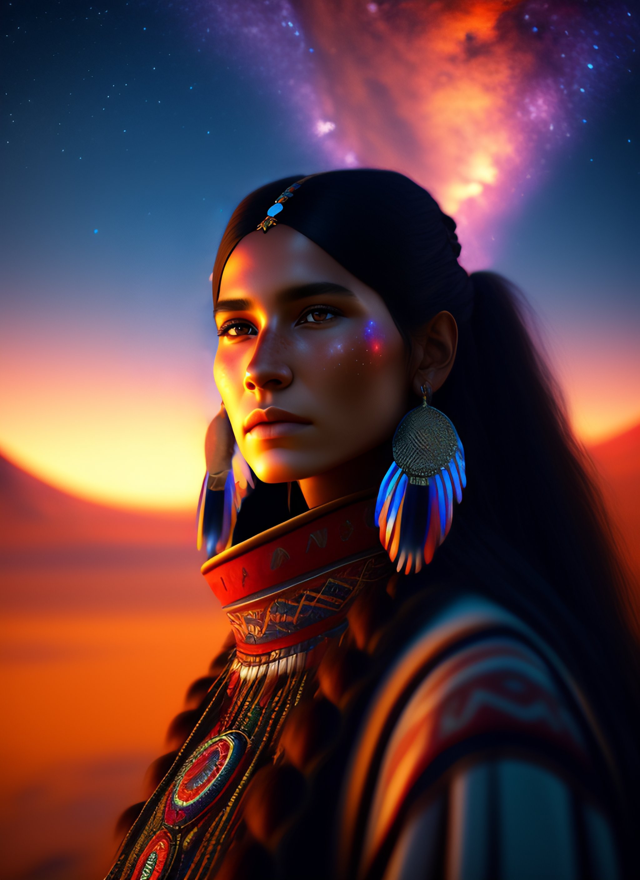 Lexica - Lakota tribe. a young indigenous woman watching the stars ...