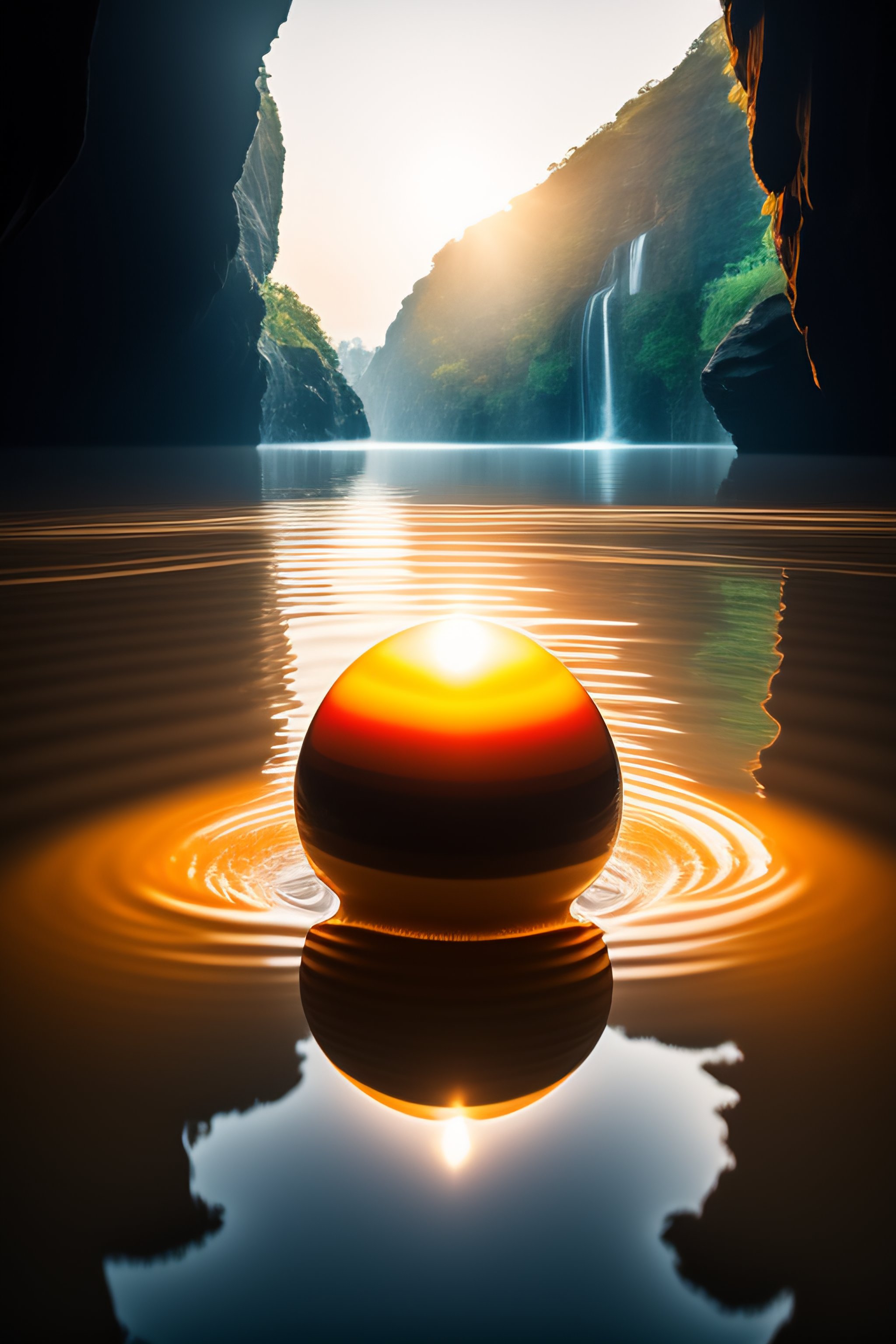 Lexica - A ball of pure light floating in a flooded big cave