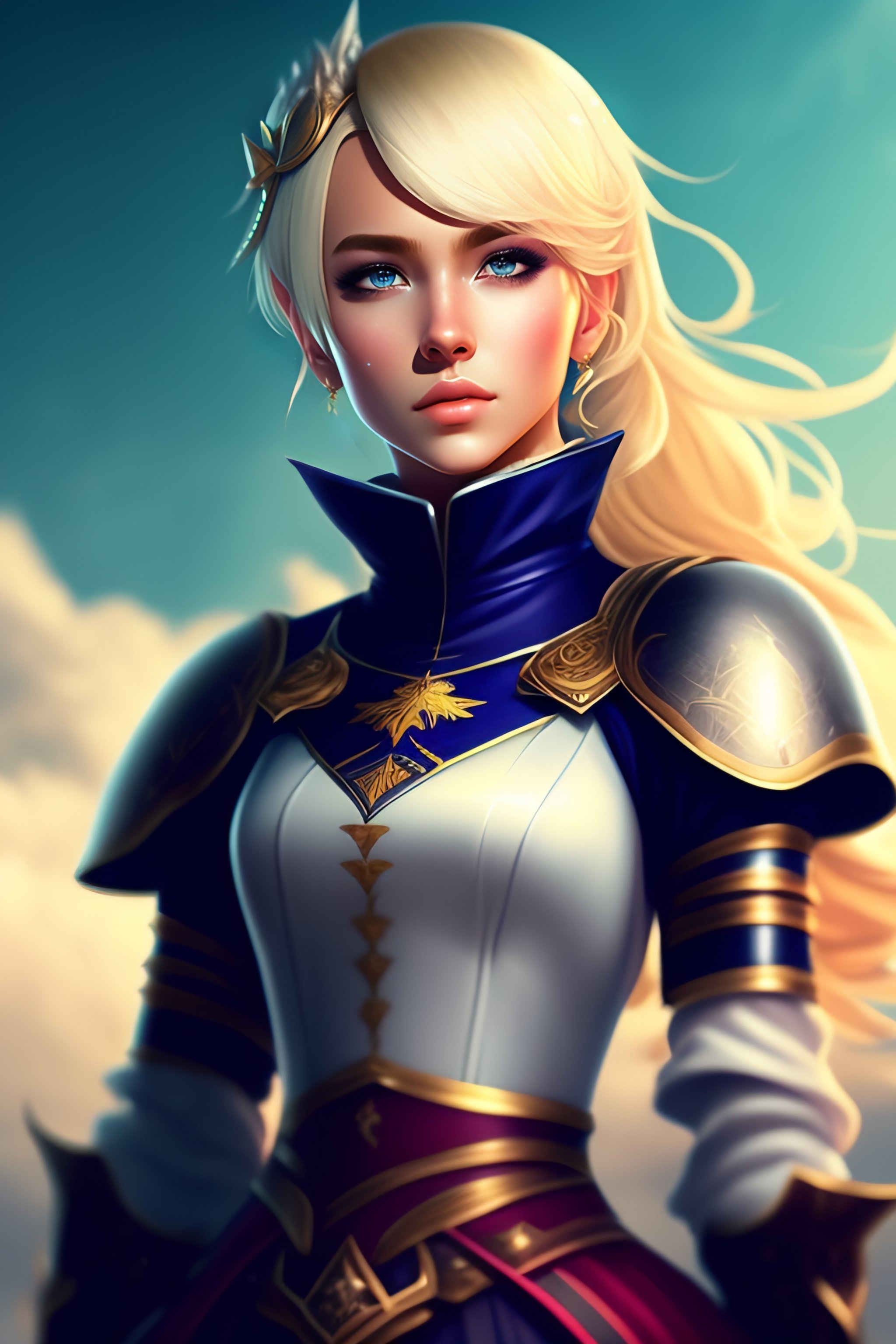 Lexica - Magical knight, anime girl, blonde short hair, scowl, solo