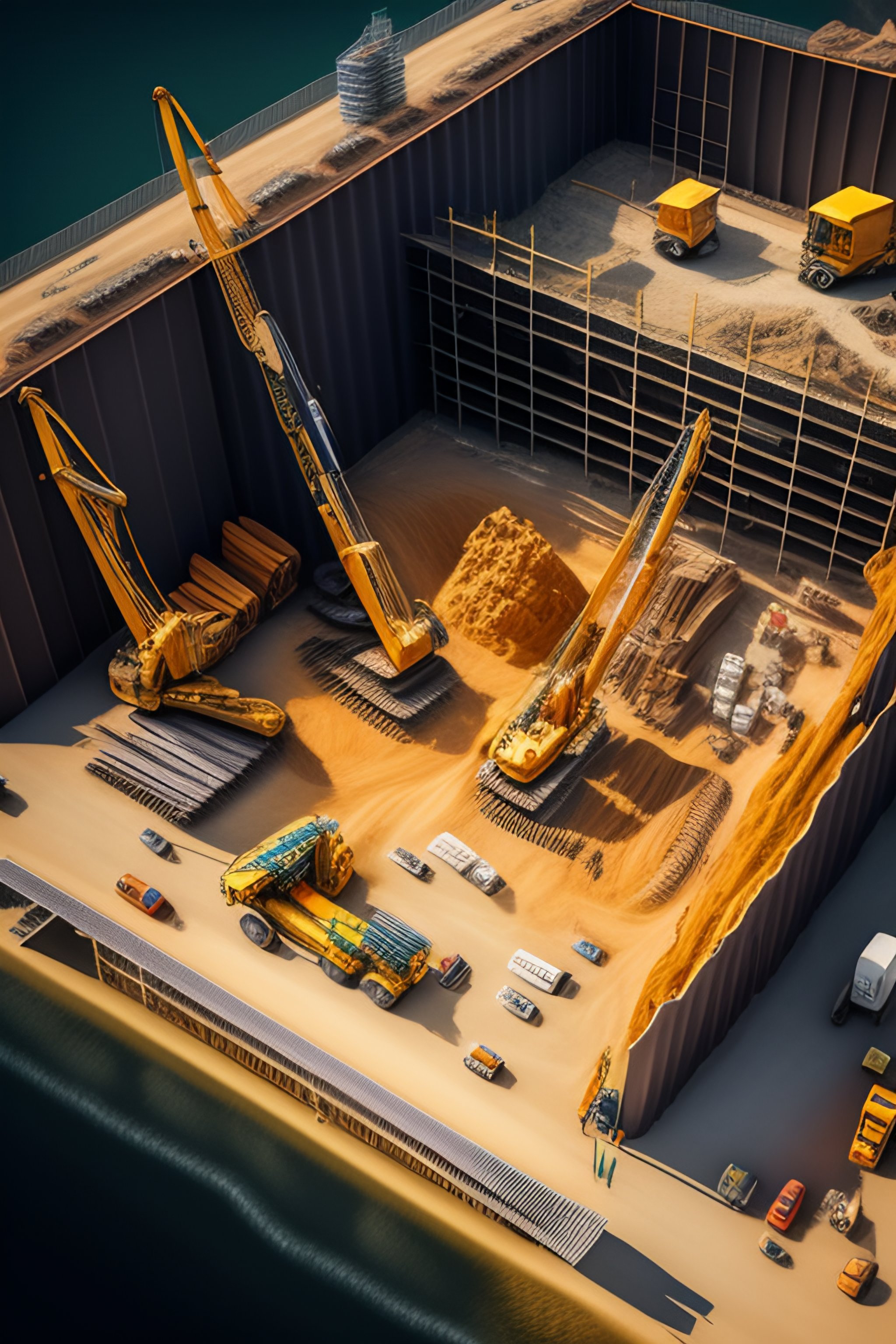 Lexica - A photorealistic top view of a building construction site with ...