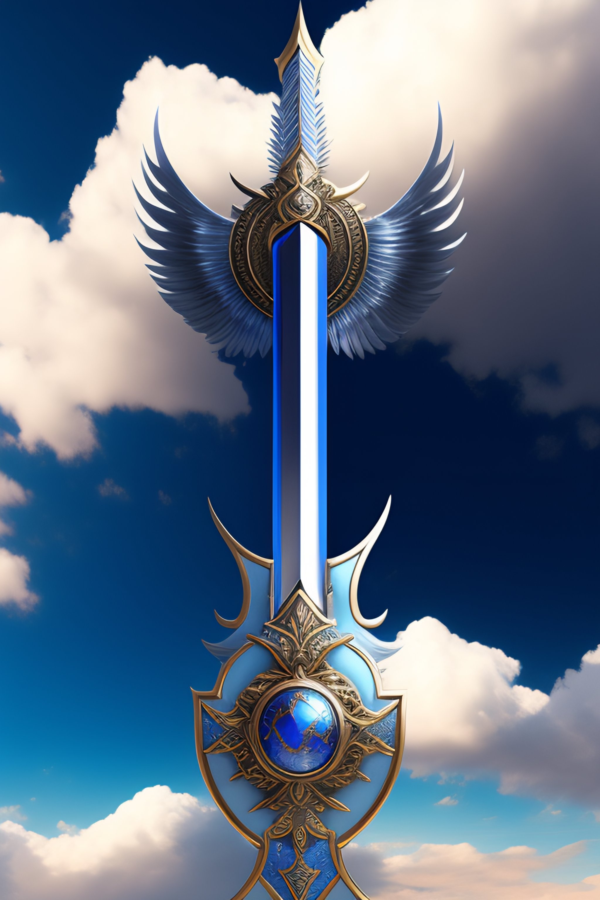 Lexica - Beautiful silver sword with silver jewel details, with blue ...