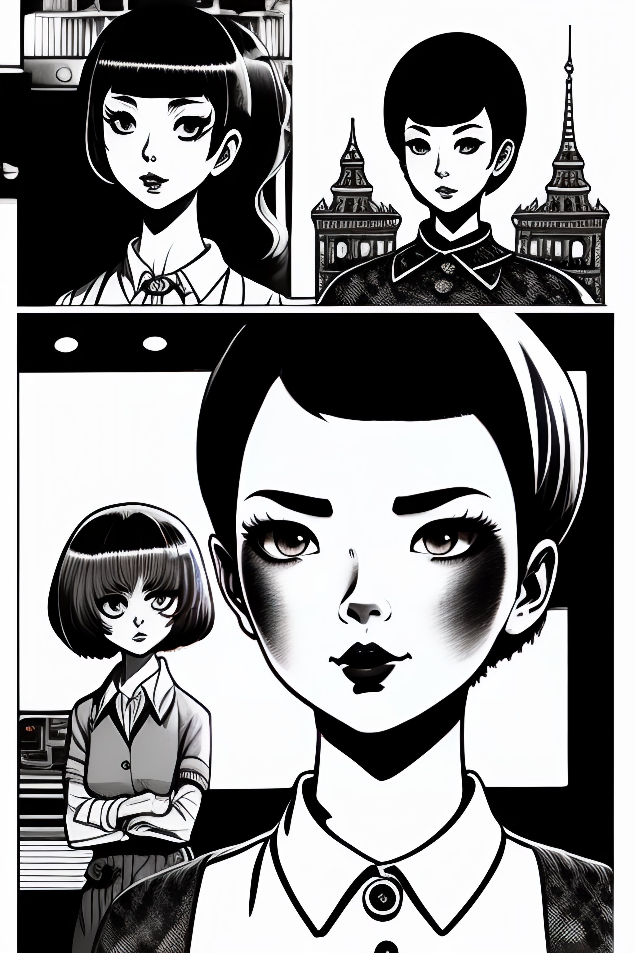 Lexica - Drawing in the style of Junji ito of a girl age 20 short hair