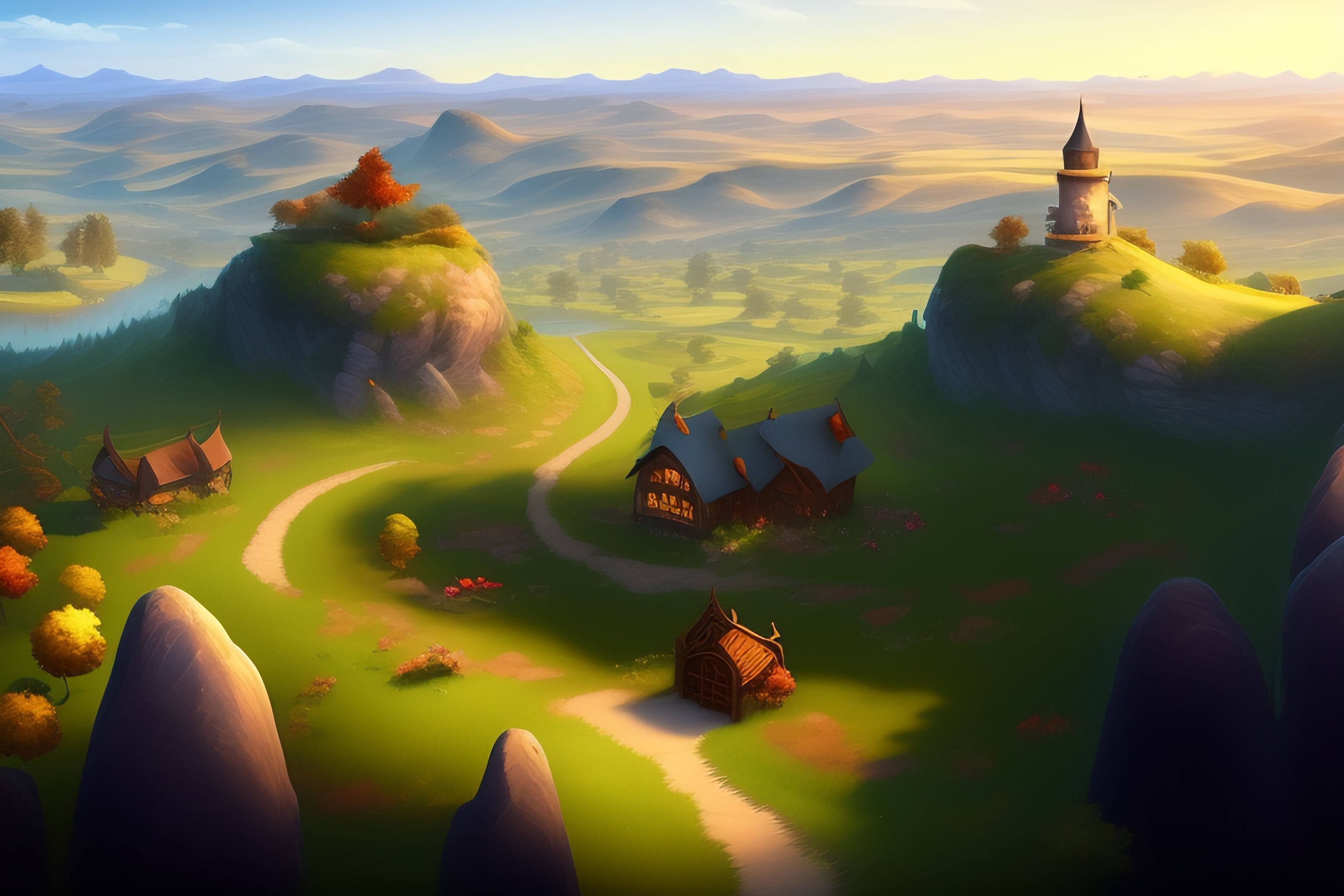 Lexica - Countryside landscape background for a browser game, top down ...