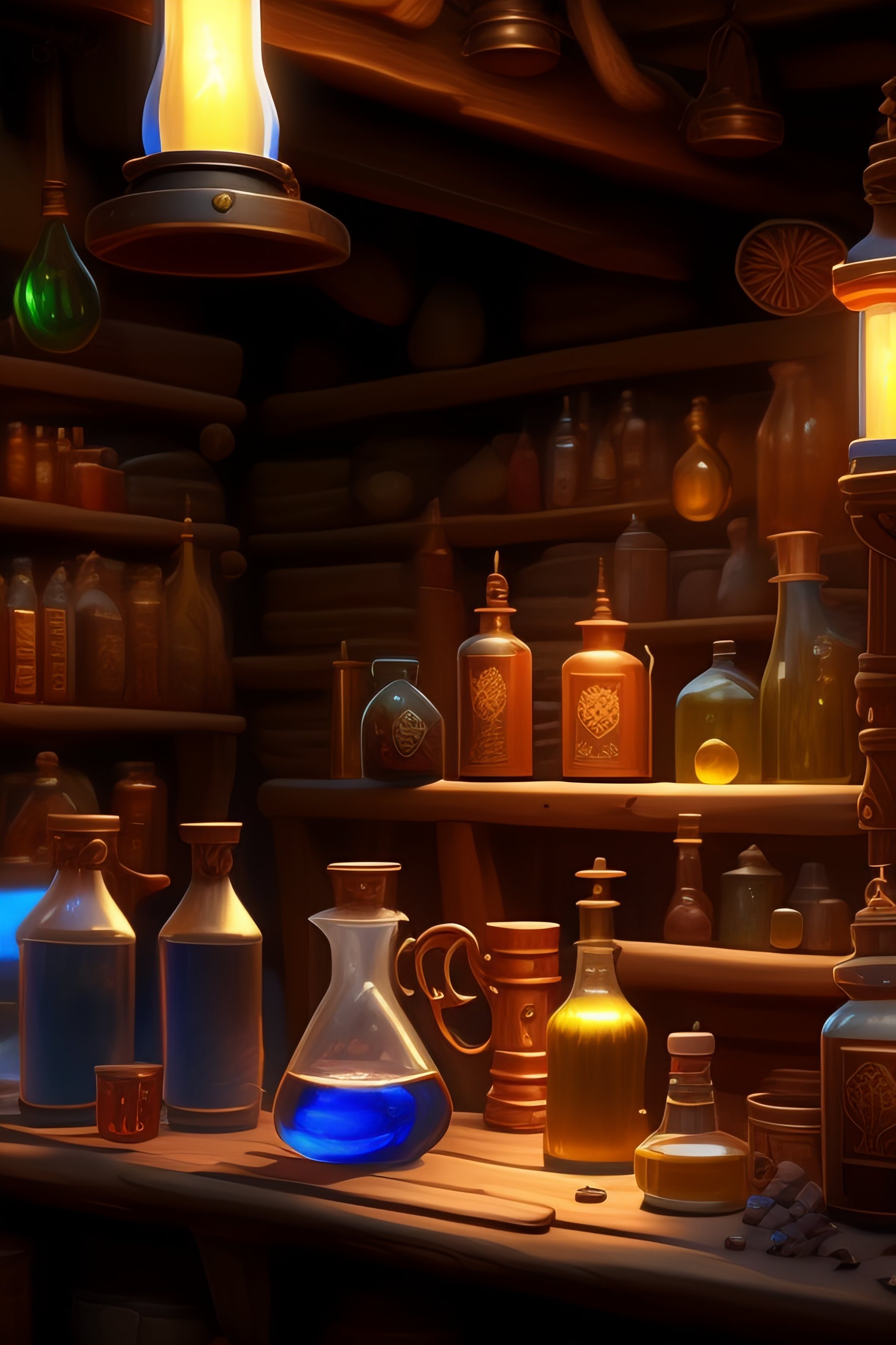 Lexica - A digital painting of a cluttered fantasy medieval alchemist's ...