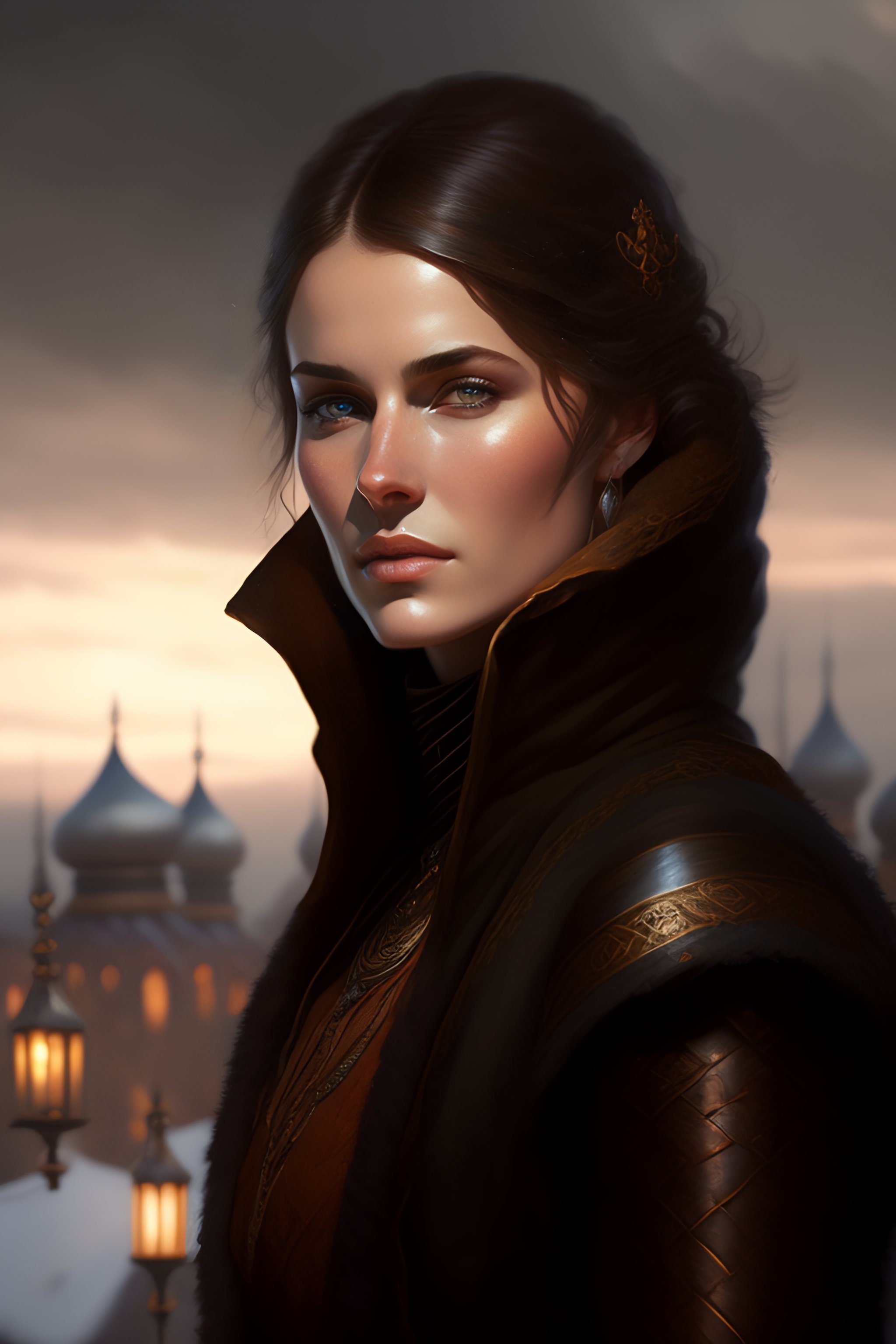 Lexica - Portrait of medieval russian woman brown short hair, dark ...