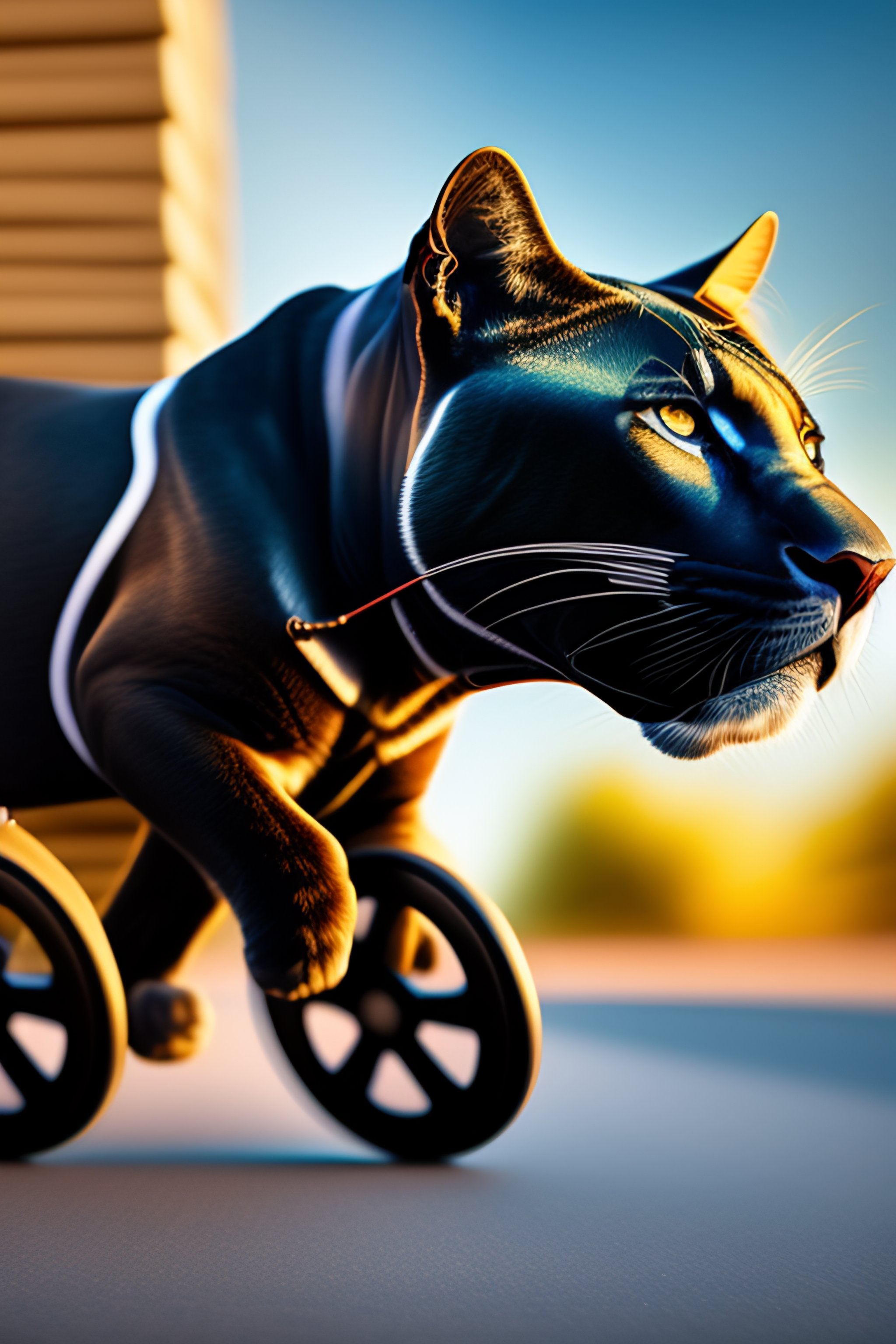 Lexica - A panther with back legs replacing bike wheels