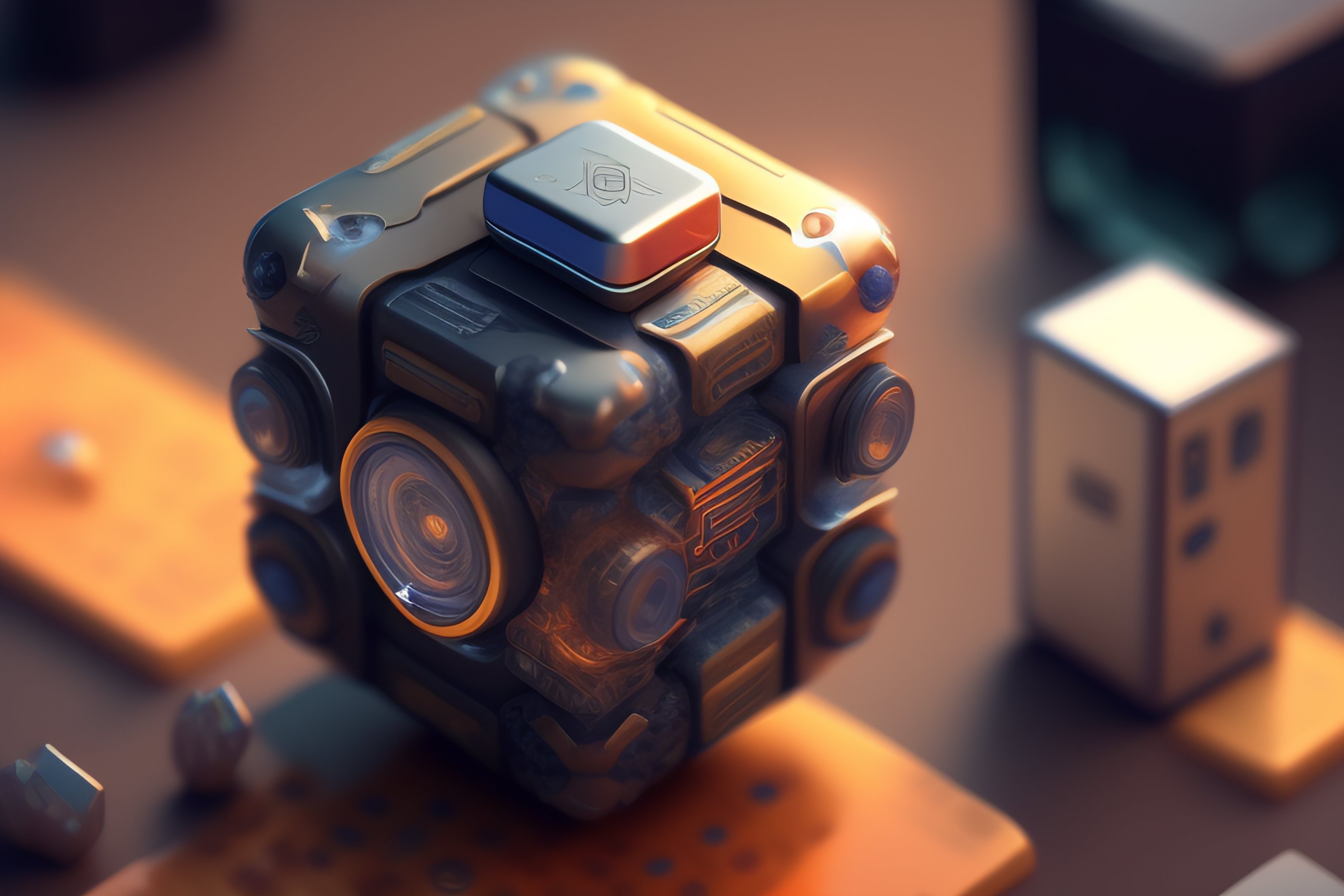 Lexica - Mini a cube on a cube, cyberpunk, distant, Lots of mechanical ...