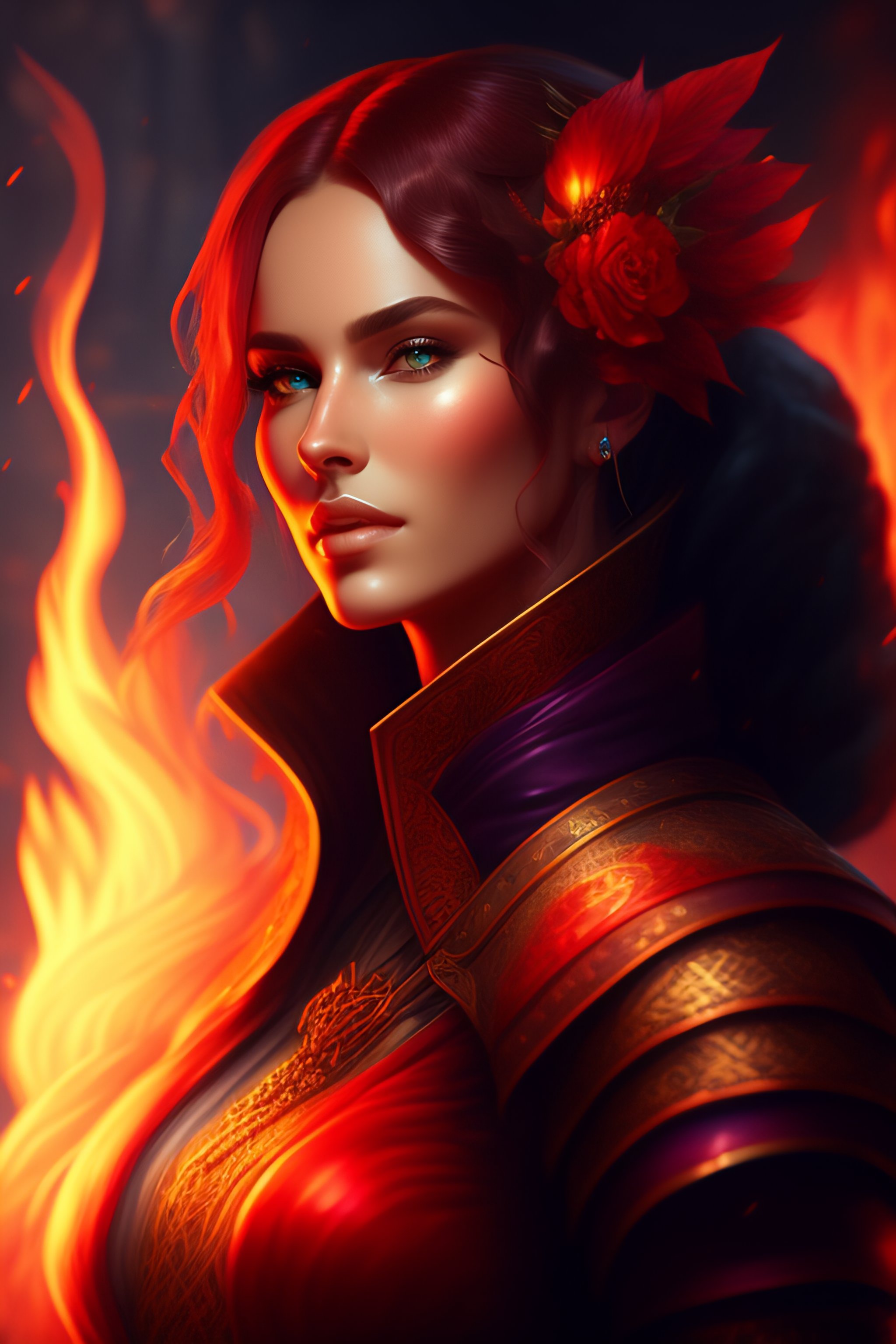 Lexica - Portrait of a beautiful woman surrounded by fire, portrait of ...
