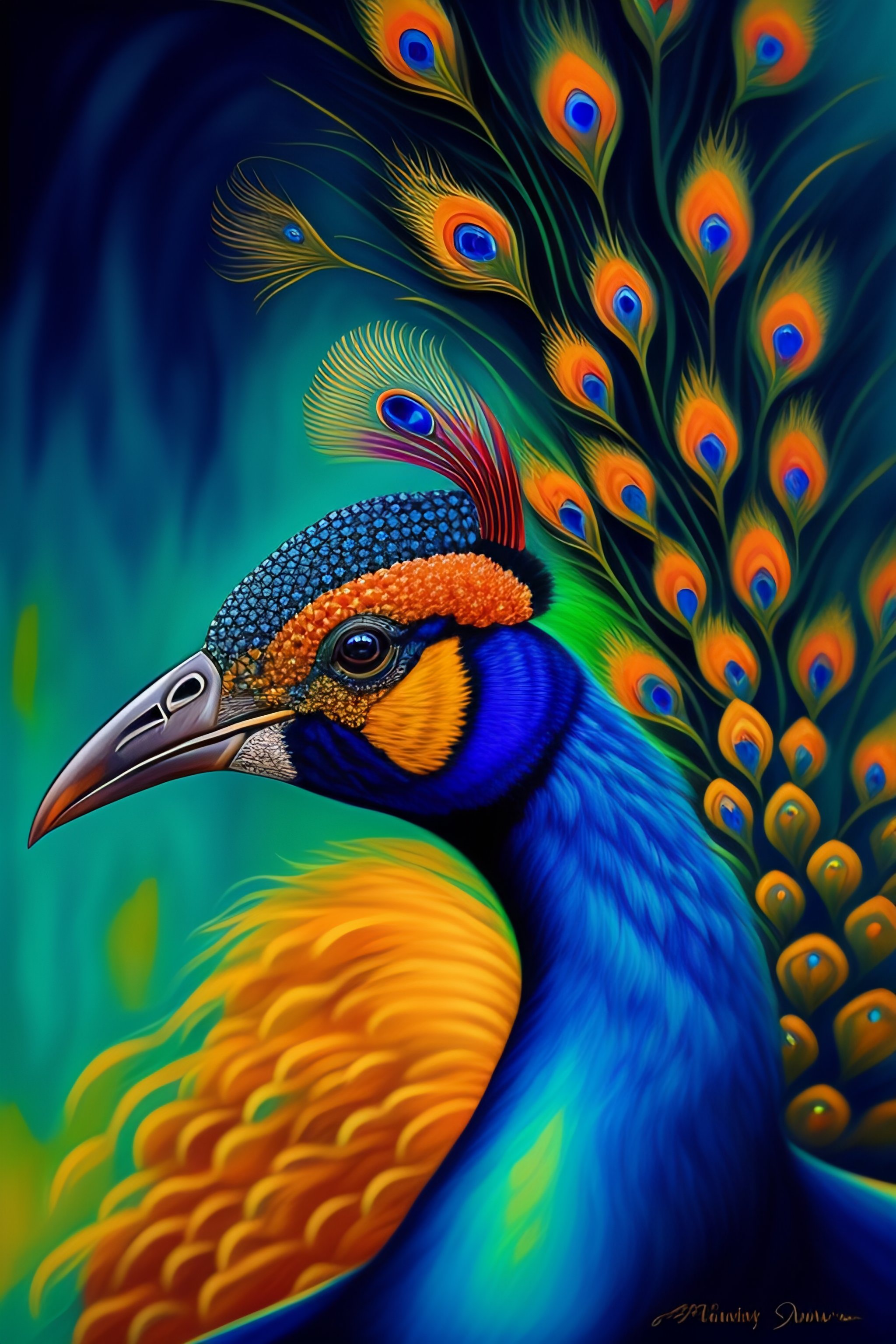 Lexica - Peacock full color painting