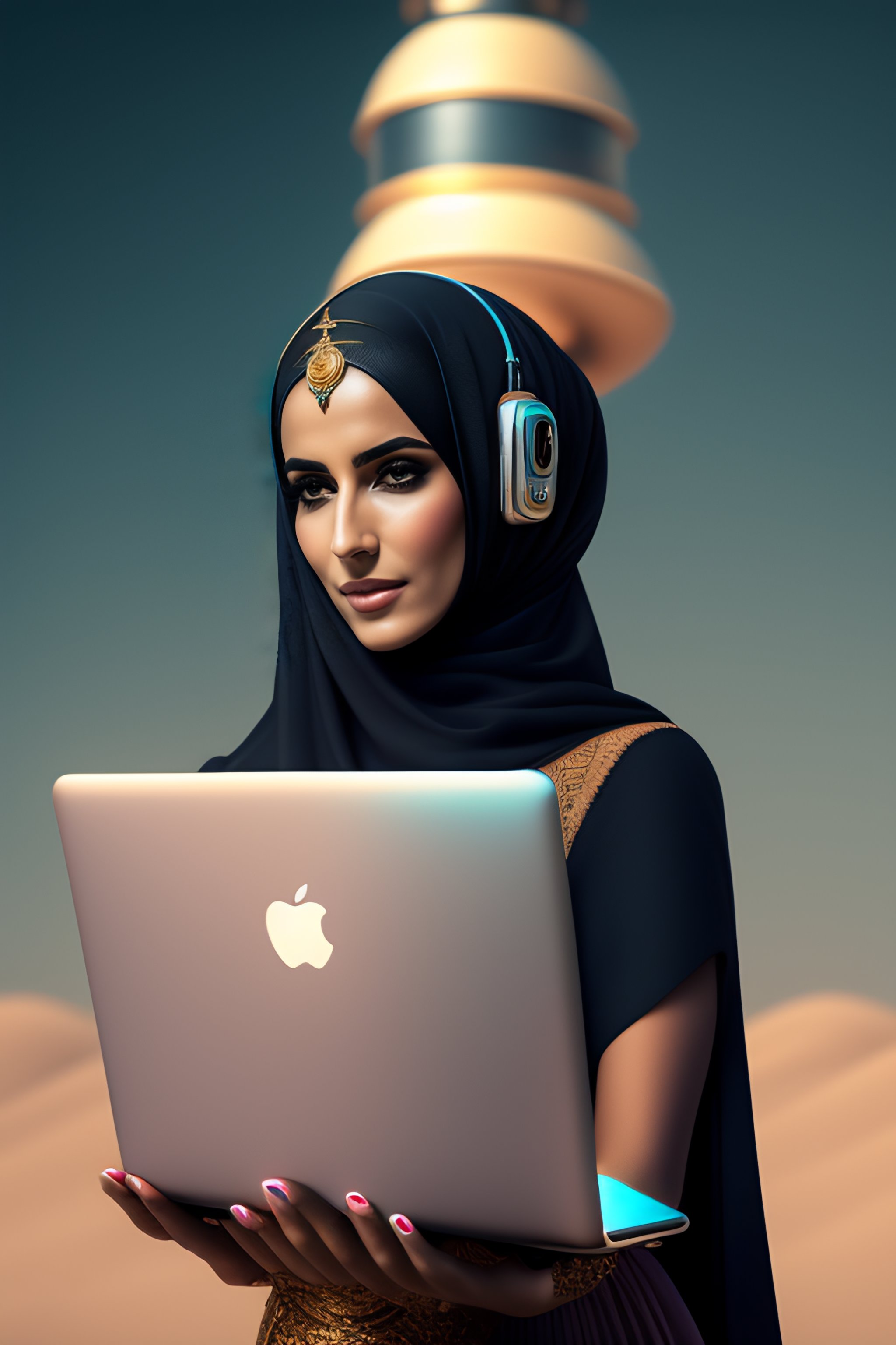 Lexica - Portrait of Saudi woman as a robot holding laptop