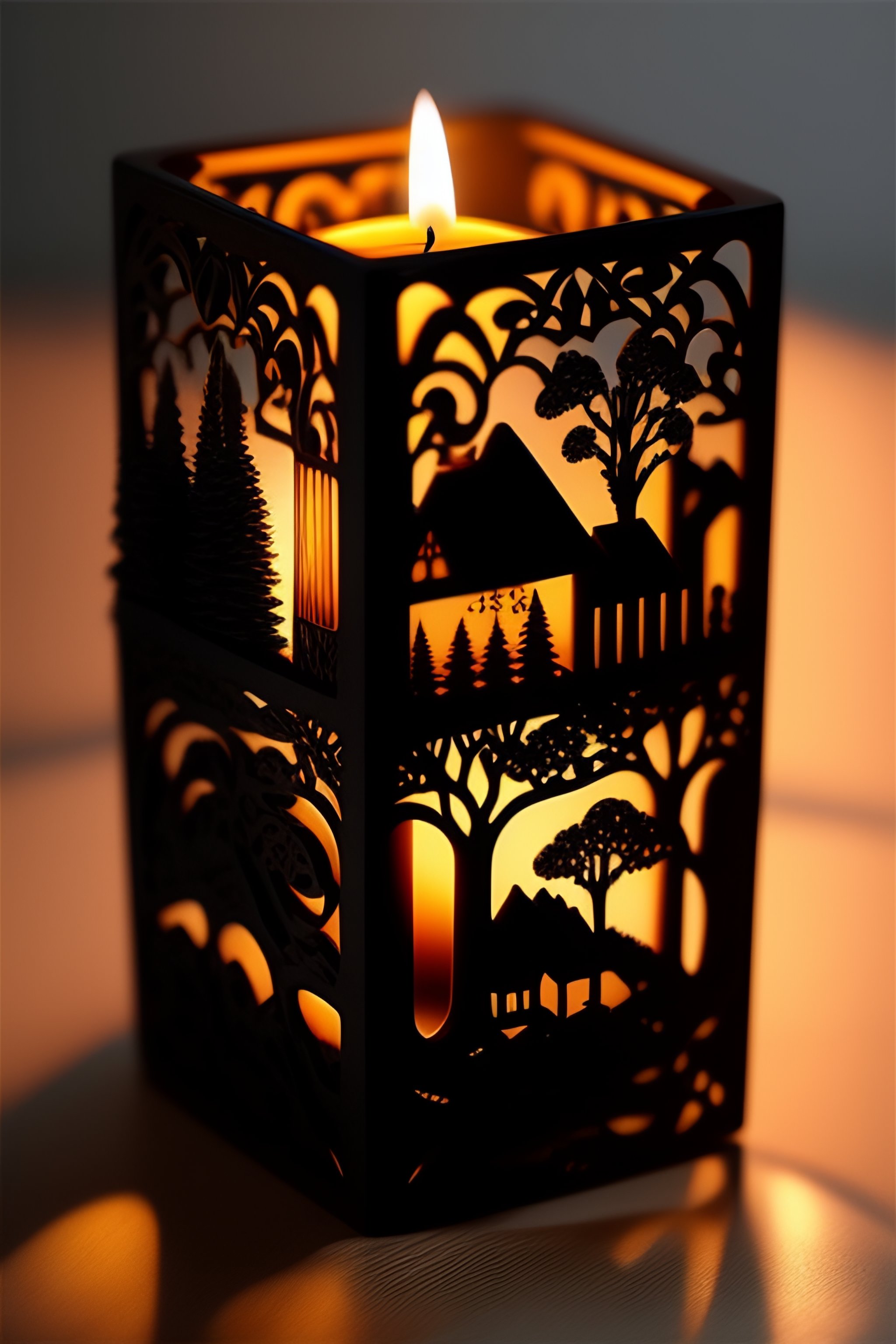 Lexica - 2d laser cut, landscape candle holder cubic