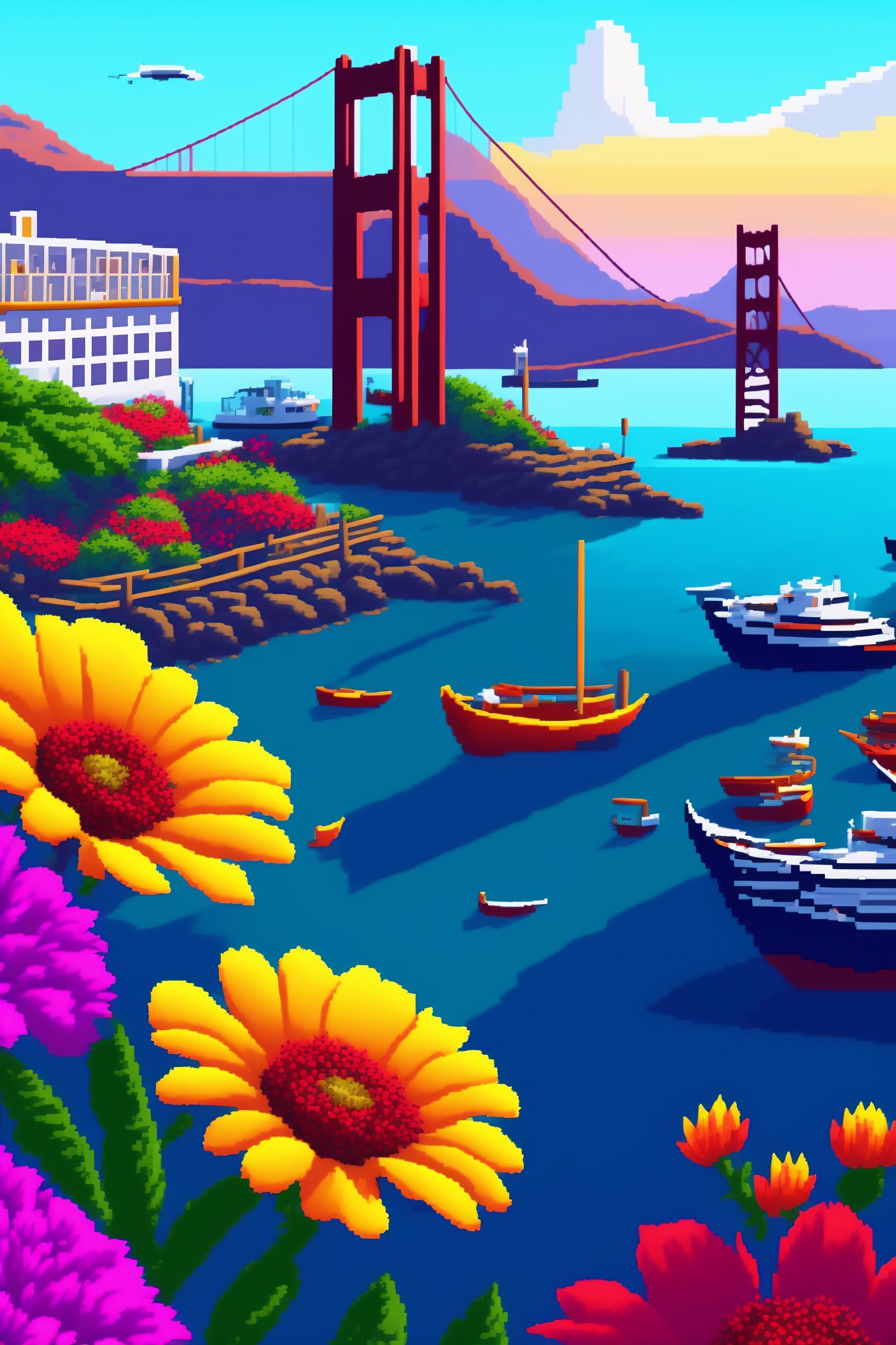 Lexica - Pixel art of chaotic busy San Francisco Fisherman's Wharf ...