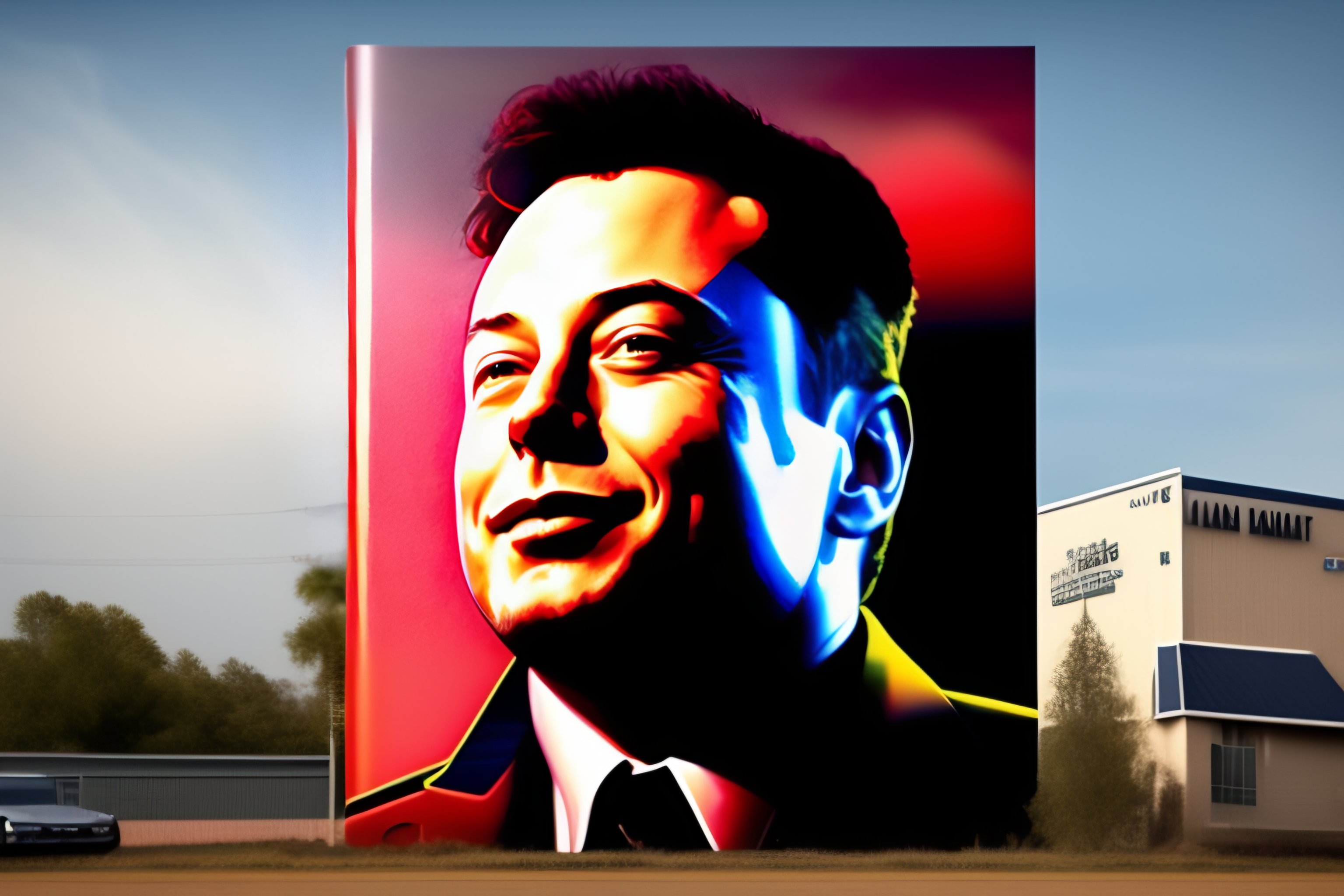 Lexica - Highly detailed Gaint Elon Musk with one leg on a building