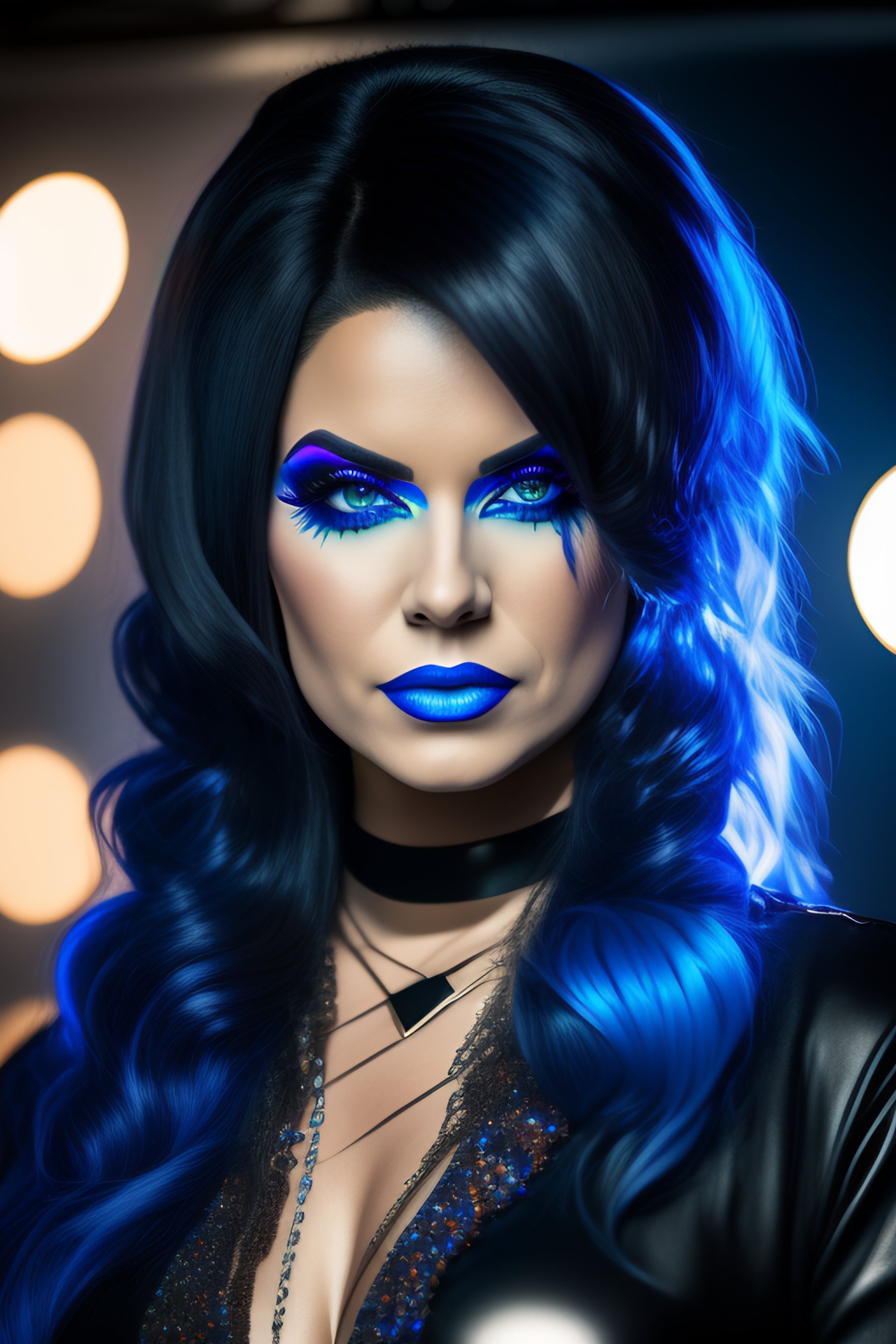 Lexica - Picture of a female goth dj'ing with black hair with blue streaks